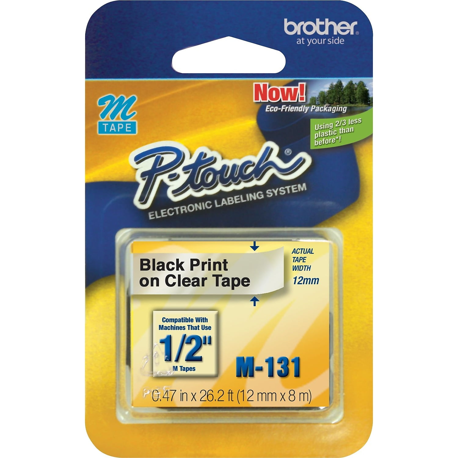 Brother P-touch M-131 Label Maker Tape 1/2" x 26-2/10' Black on Clear 6 ...