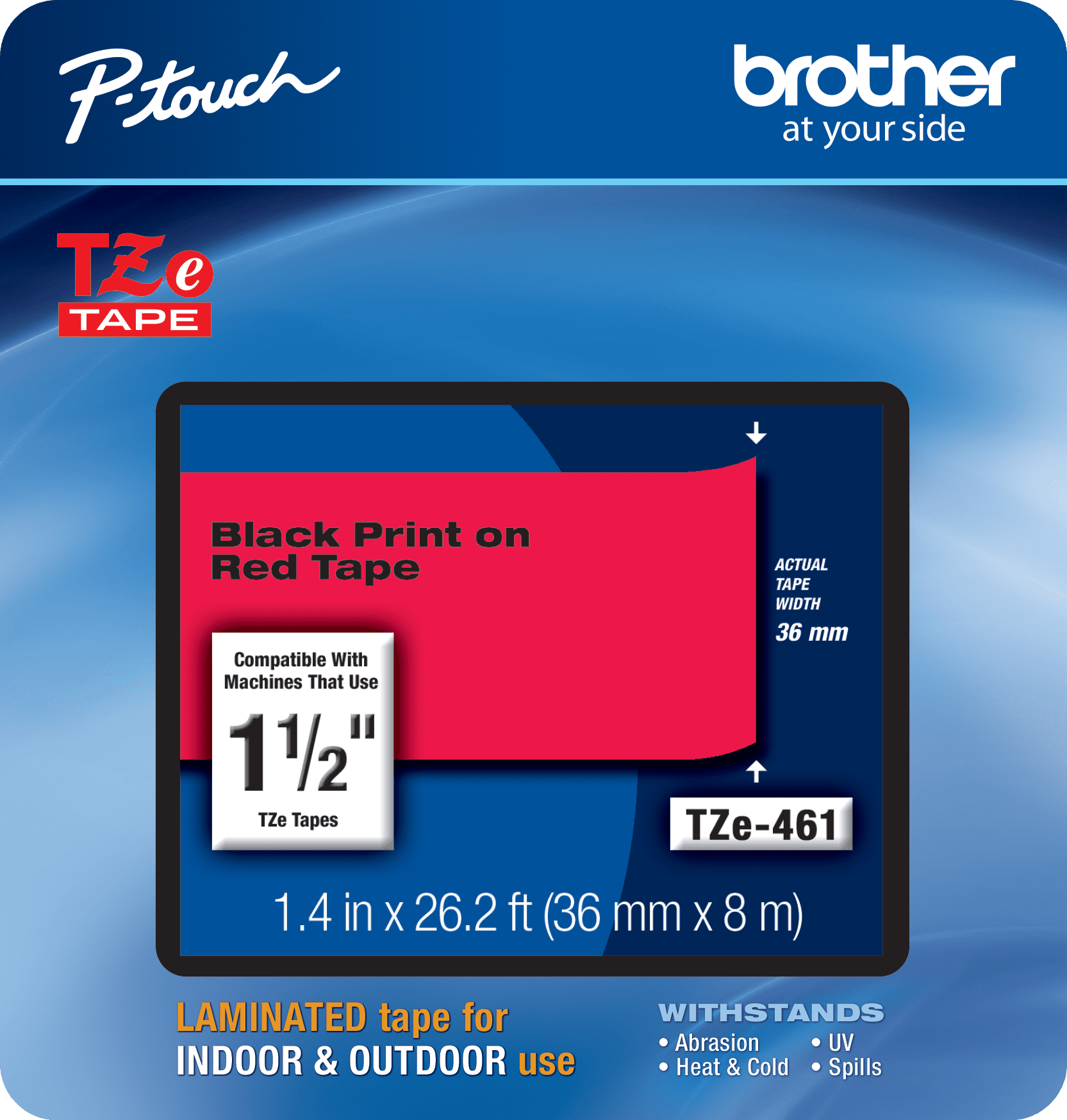Brother P-touch TZe-461 Black Print on Red Label Tape 1.4” (36mm) wide ...