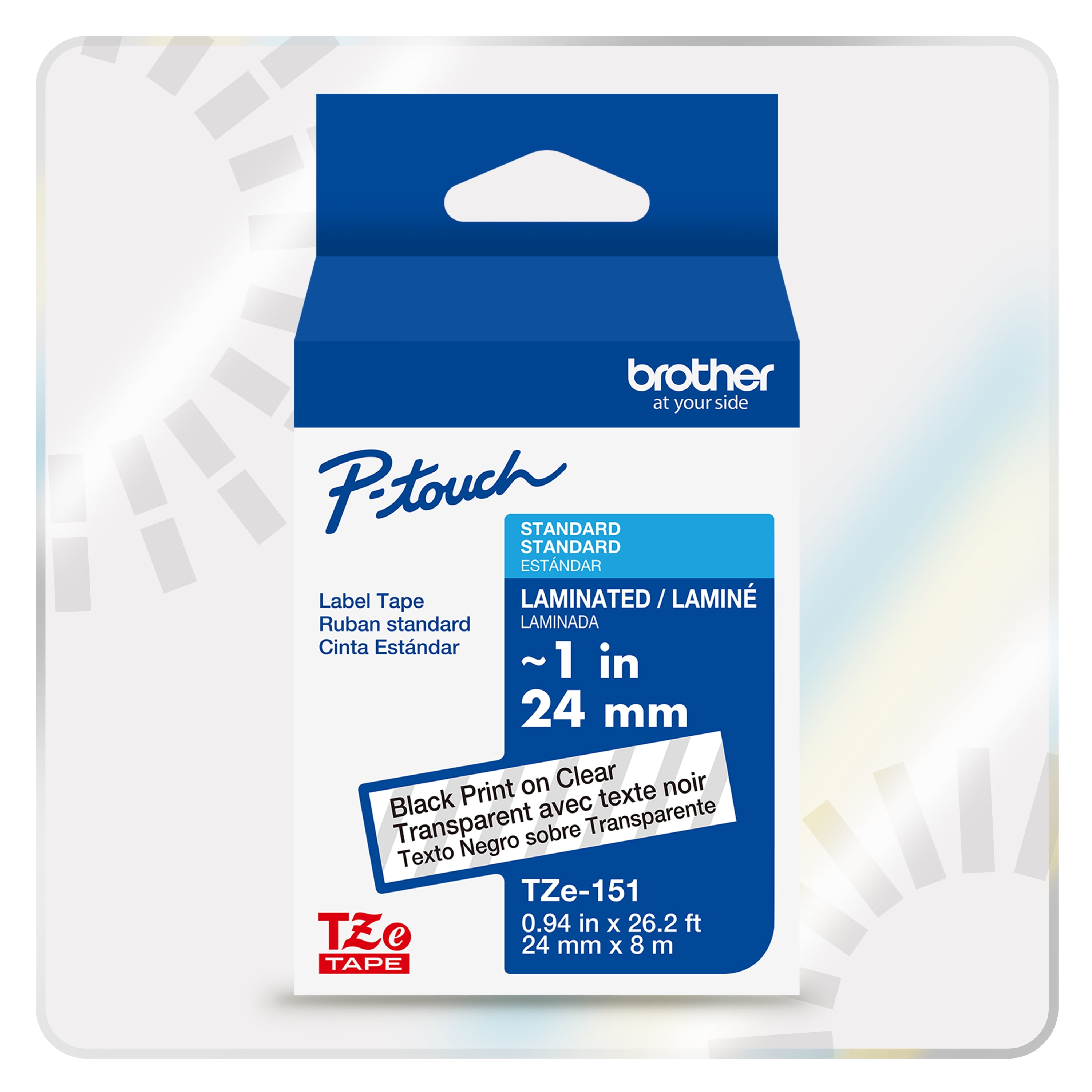 Brother P-touch TZe151 Label Tape, Laminated, Black on Clear, 1in x 26 ...