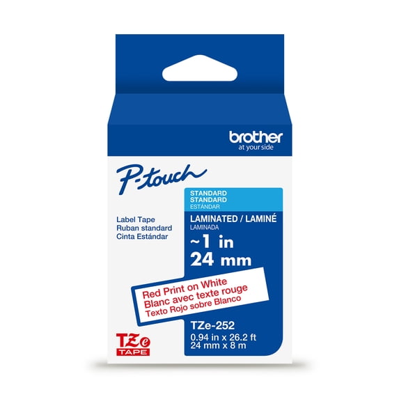 Brother P-touch TZe252 Red Print on White Label Tape, 1 in x 26.2 ft ...