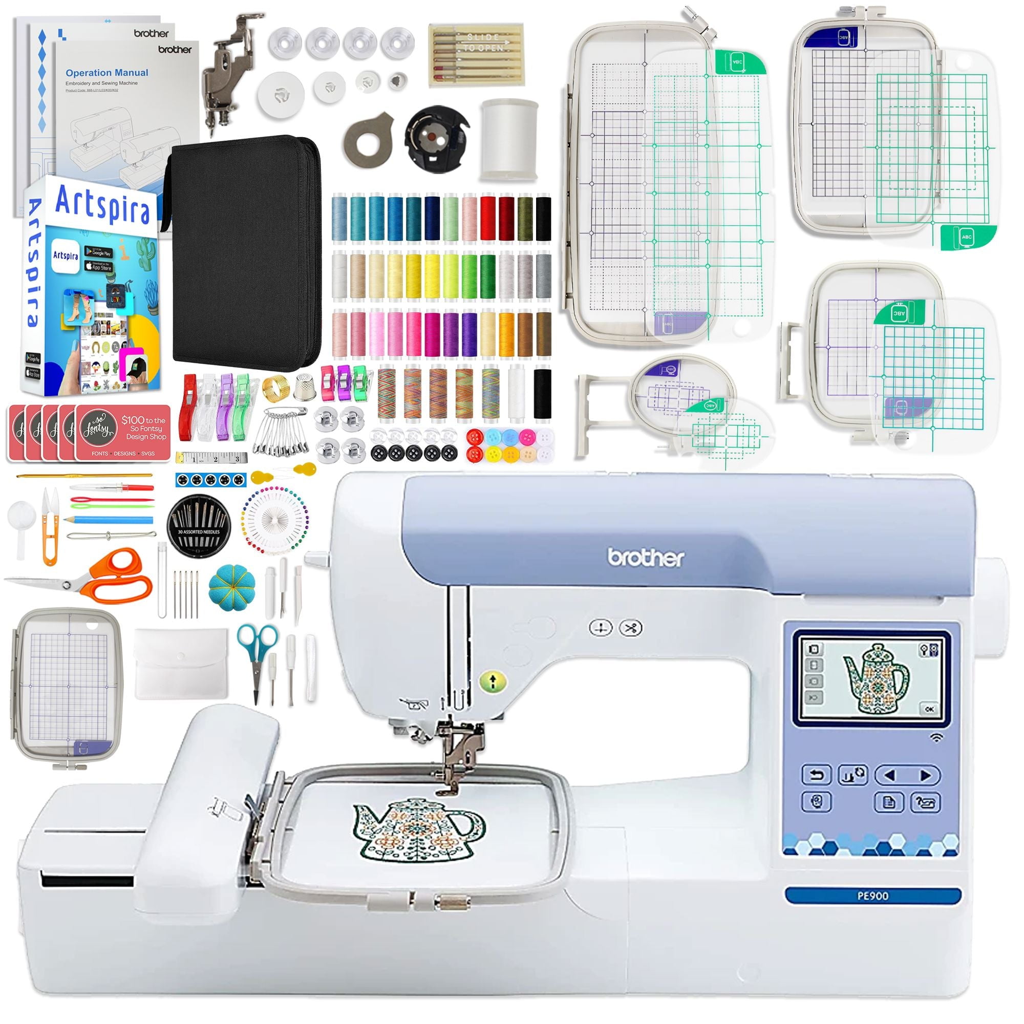 Brother PE900 5" x 7" Embroidery Machine with Deluxe Hoop Bundle ...