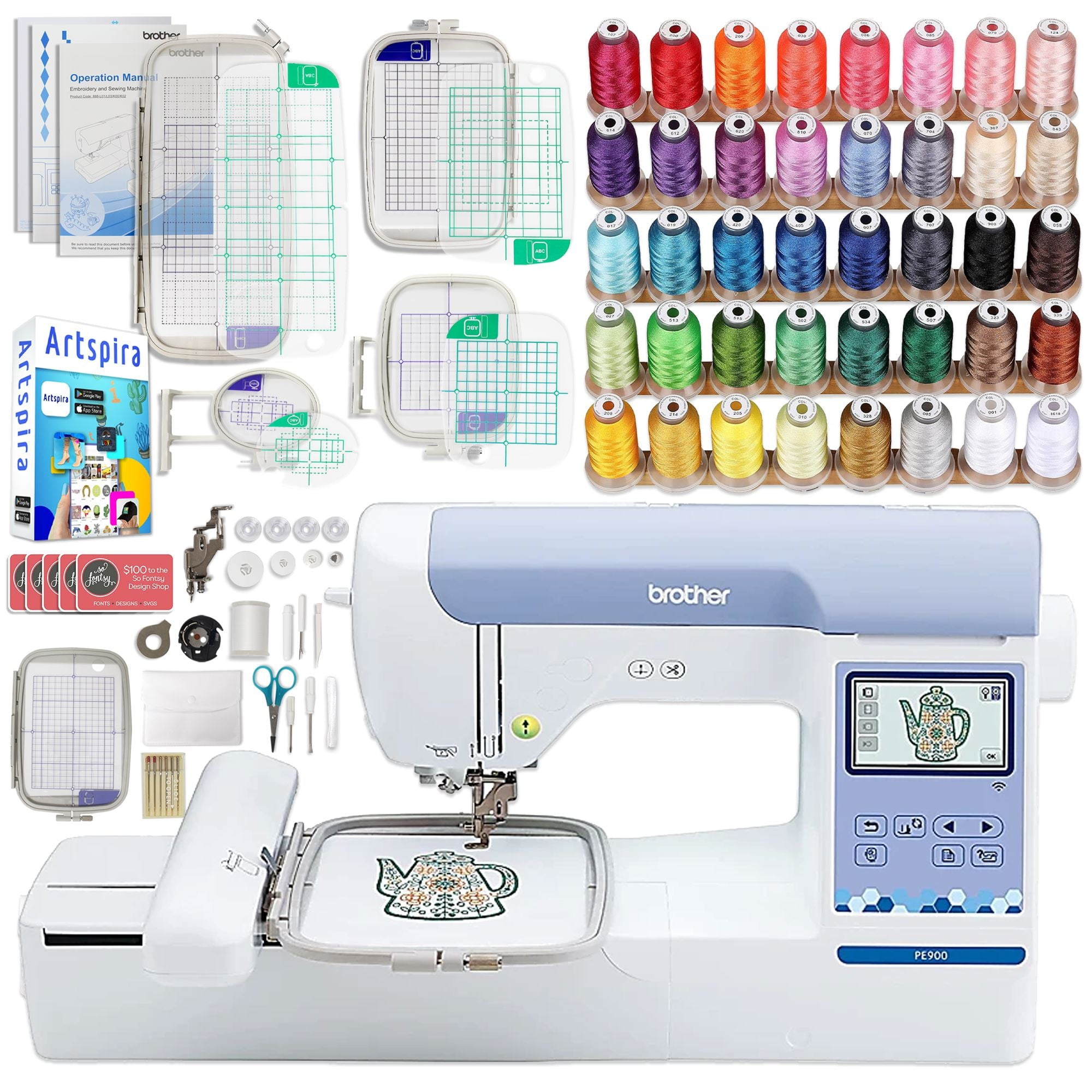 Brother PE900 5" x 7" Embroidery Machine with Hoops & Embroidery Thread ...