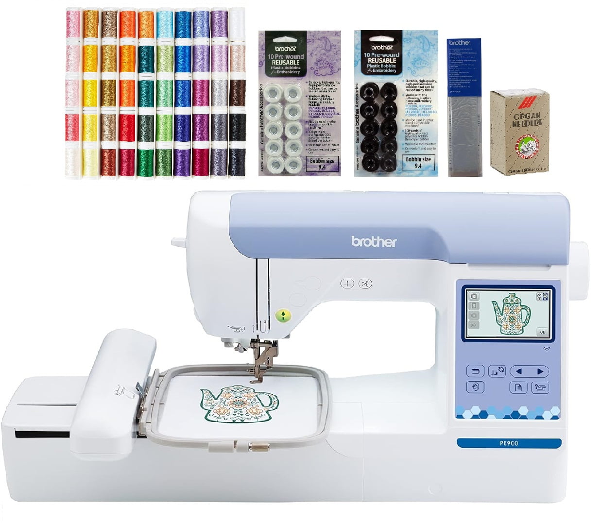 Brother PE900 Embroidery Machine, 50-Piece Designio Thread Set, 20 ...