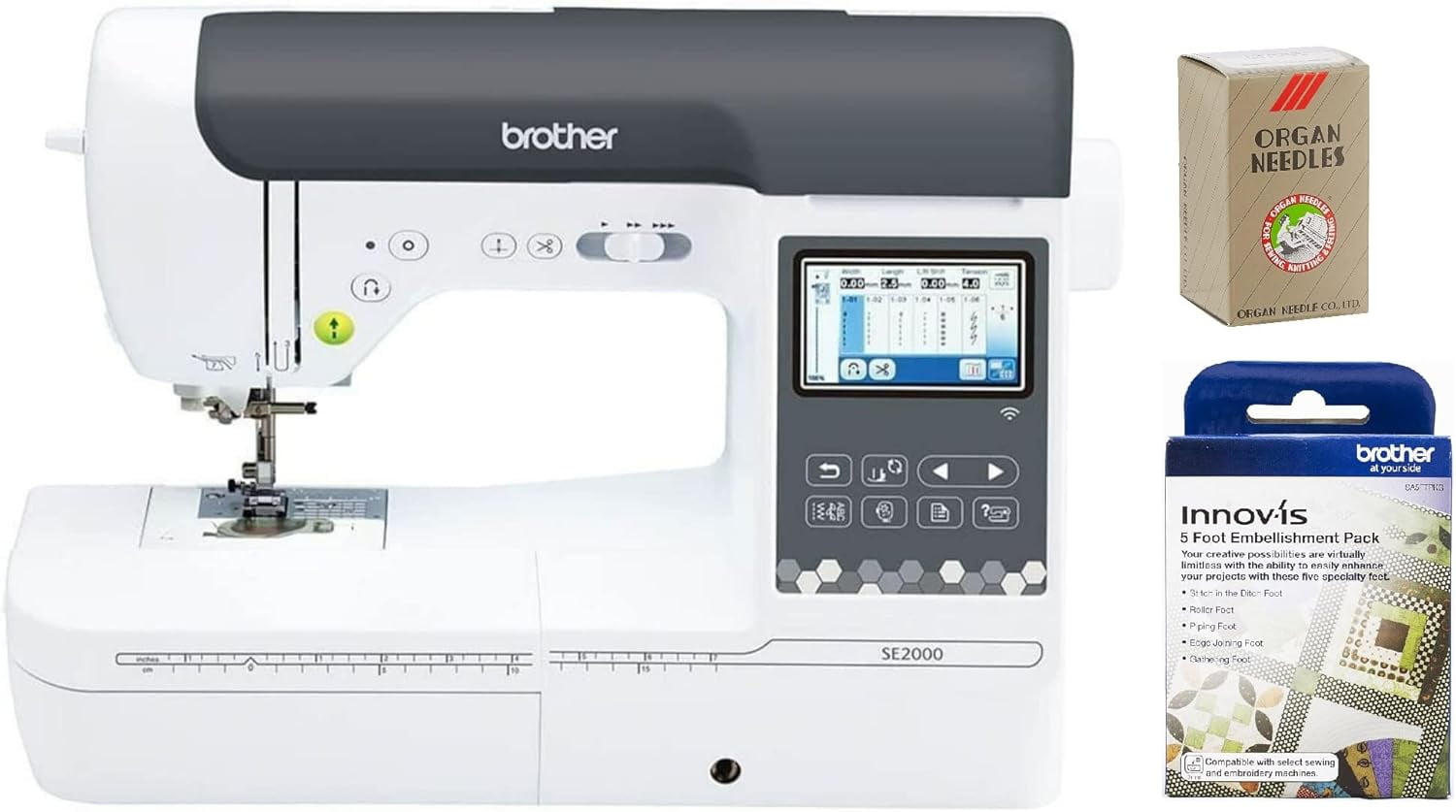Brother SE2000 Computerized Sewing and Embroidery Machine, SA5FTPKG 5-Foot Embellishment Pack ...