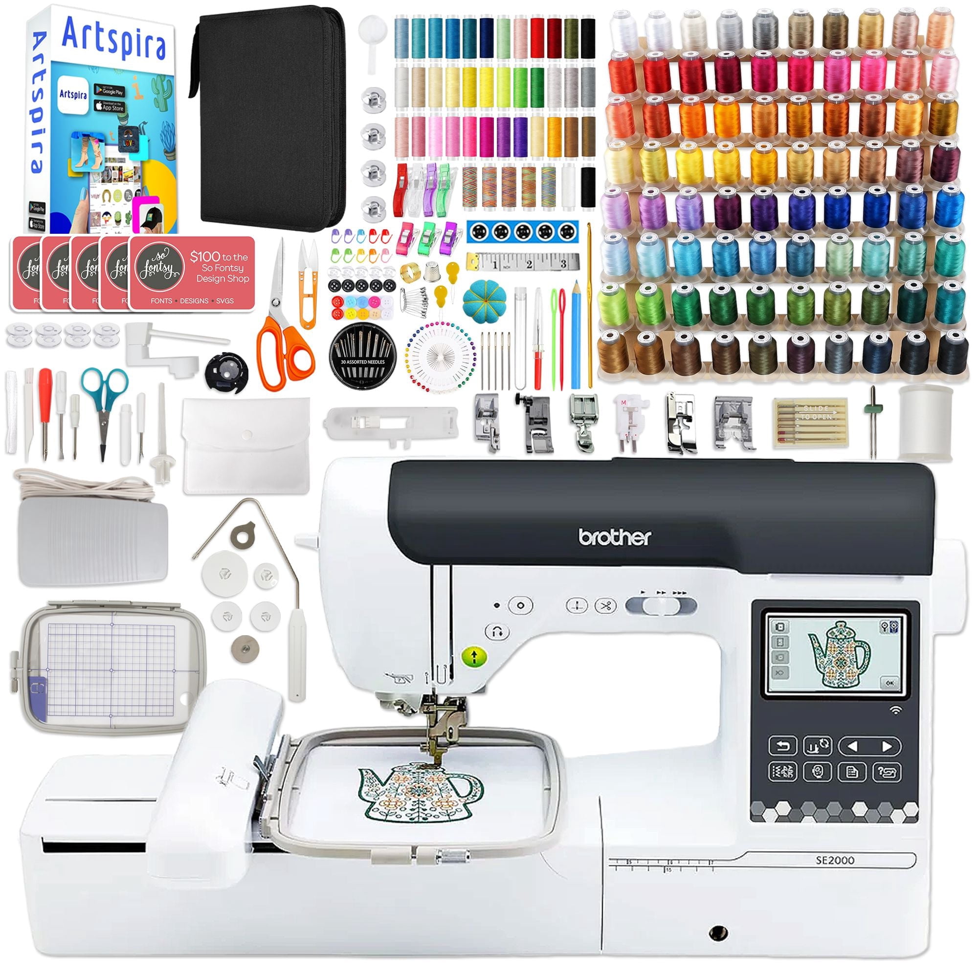 Brother SE2000 Embroidery & Sewing Machine w/ 123 Spools & 200 ...