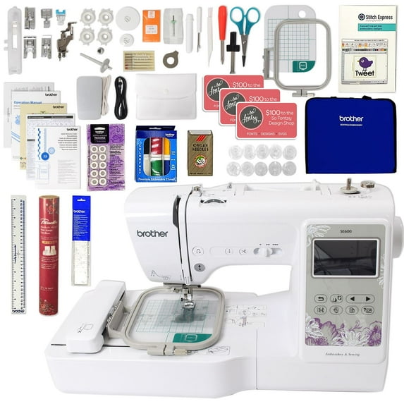 Brother SE600 4" x 4" Embroidery Machine w/ Embroidery Bundle - Walmart.com