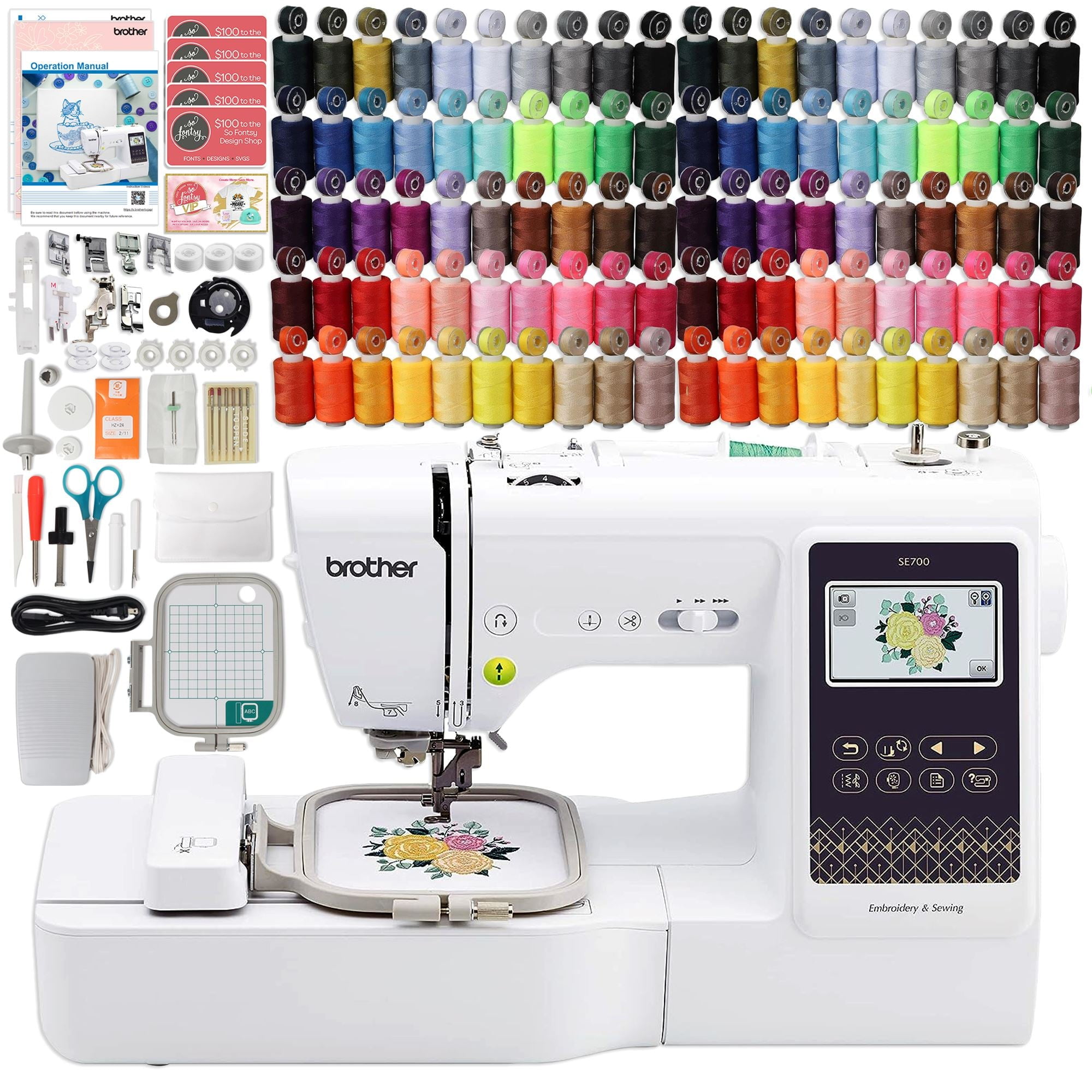 Brother SE700 Embroidery & Sewing Machine w/ 100 Spools, Bobbins ...