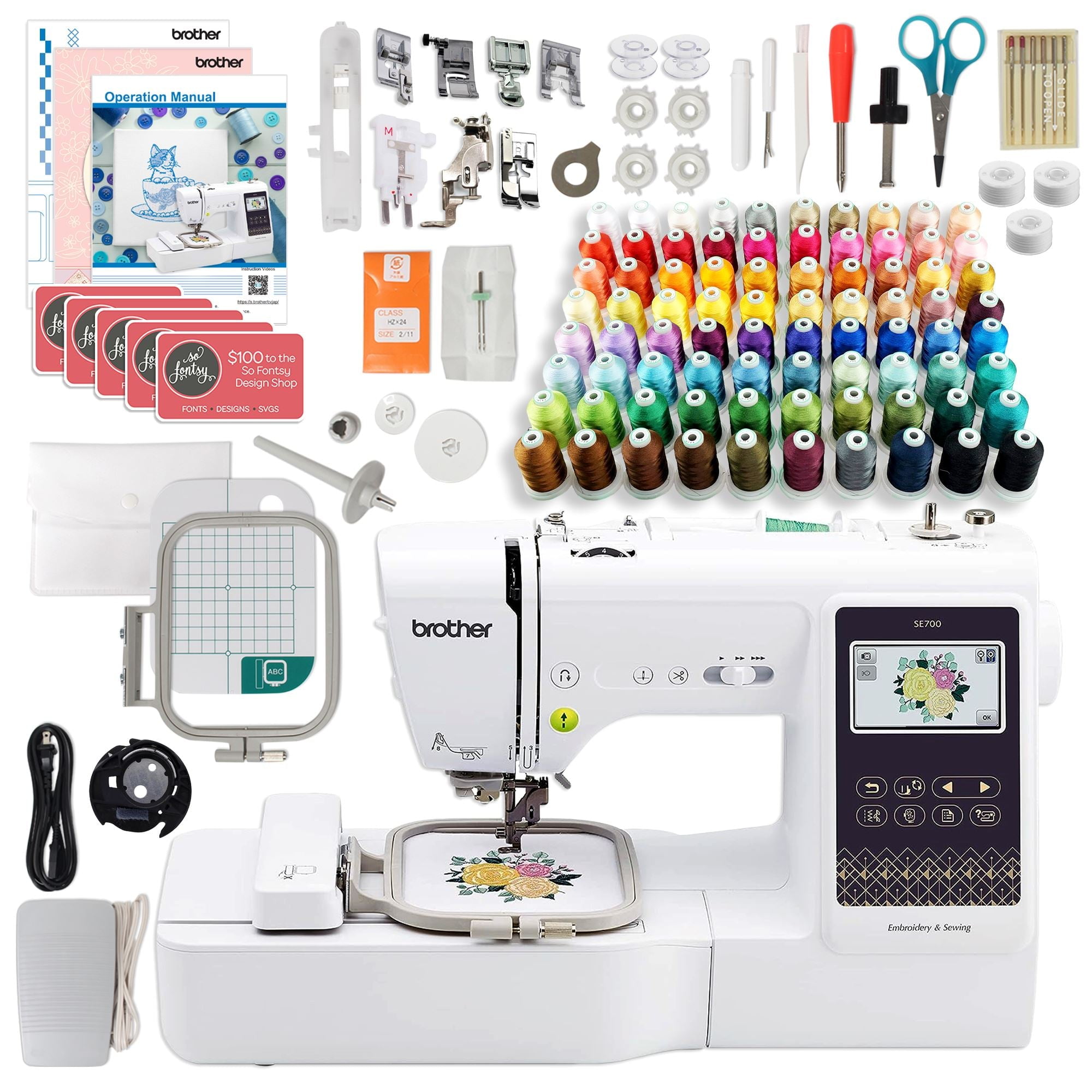 Brother SE700 Programmable Embroidery & Sewing Machine w/ Quilting, 80 ...
