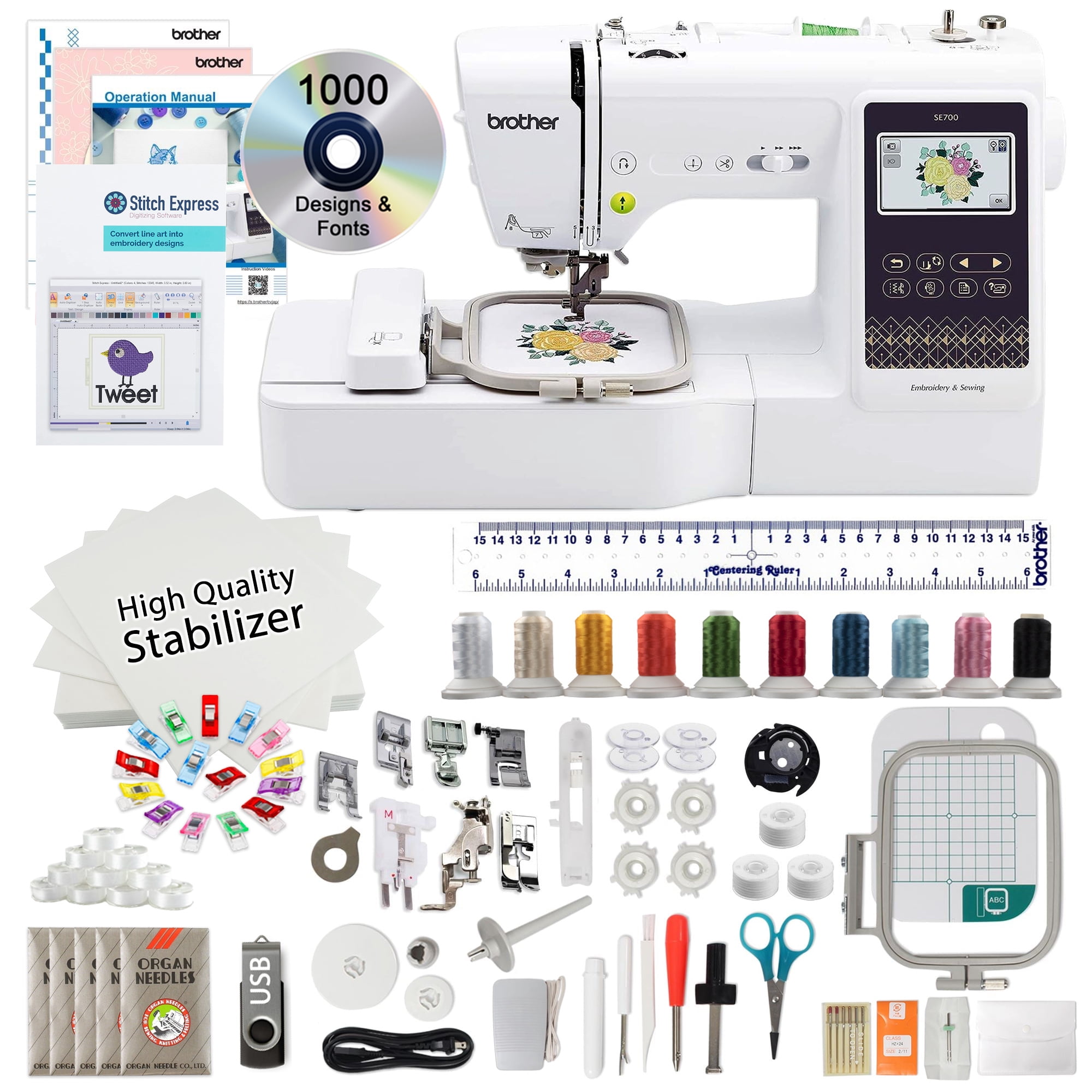 Brother SE700 Beginner Home Sewing and Embroidery Machine with Bonus ...