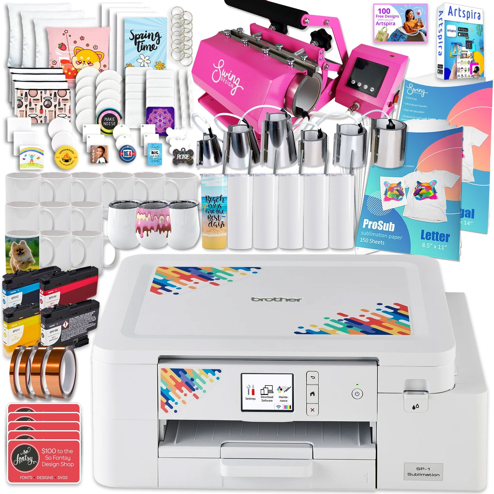 Brother SP-1 Sublimation Printer with 7-in-1 Tumbler Heat Press Bundle ...
