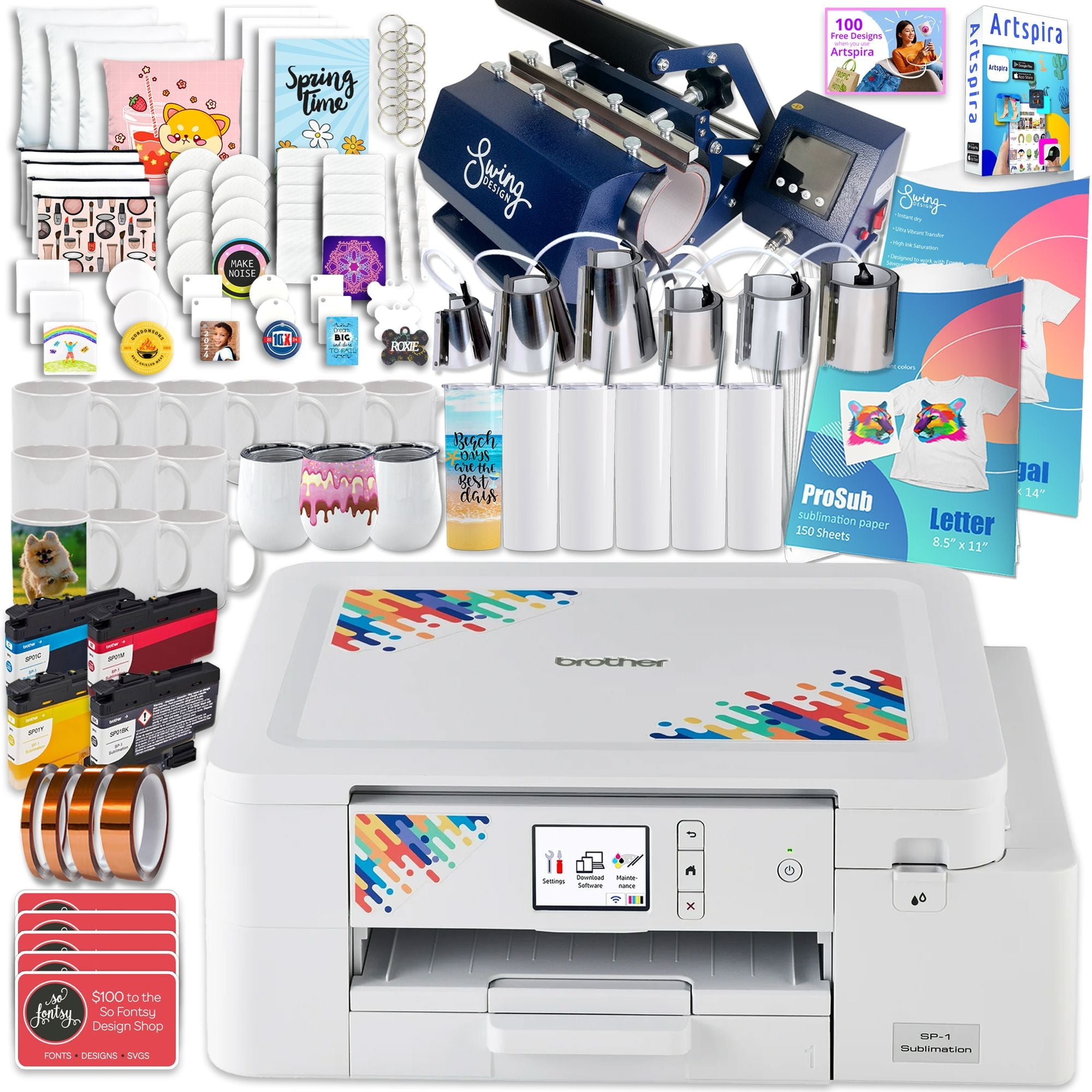 Brother SP-1 Sublimation Printer with 7-in-1 Tumbler Heat Press Bundle ...