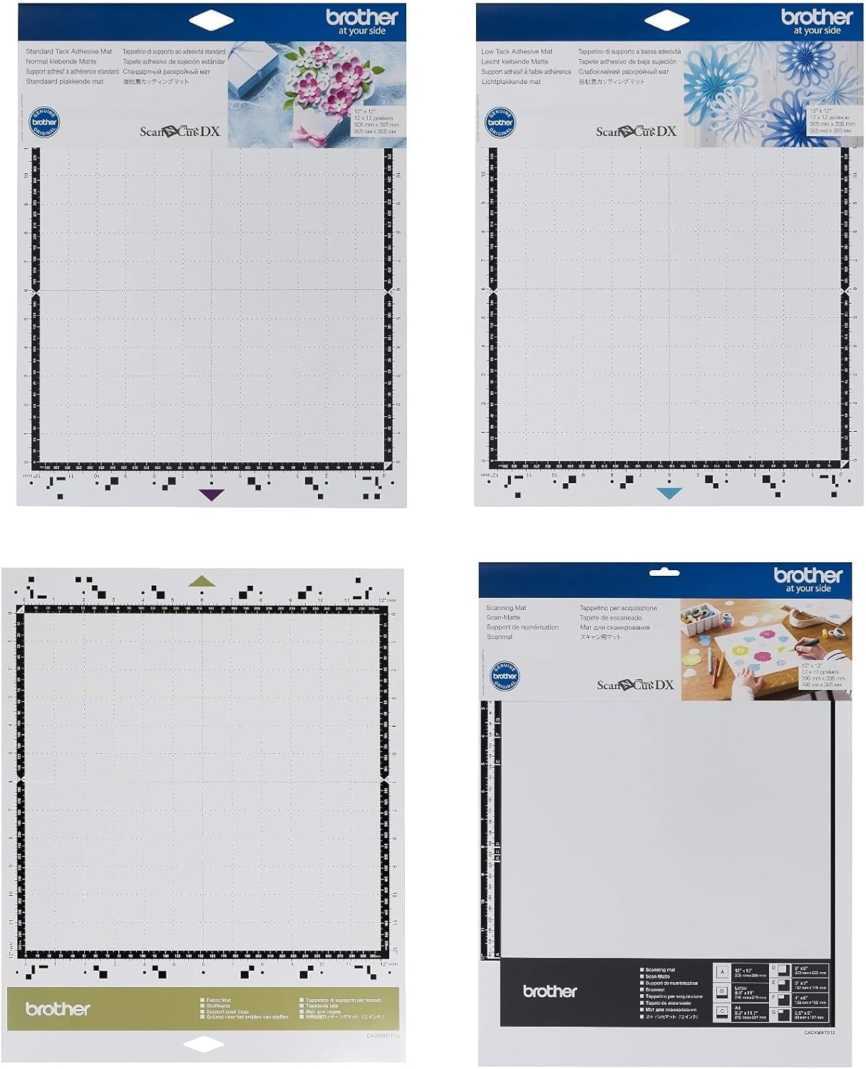 Brother ScanNCut DX Mats 4-Pack, 12" x 12", Standard Tack, Low Tack ...