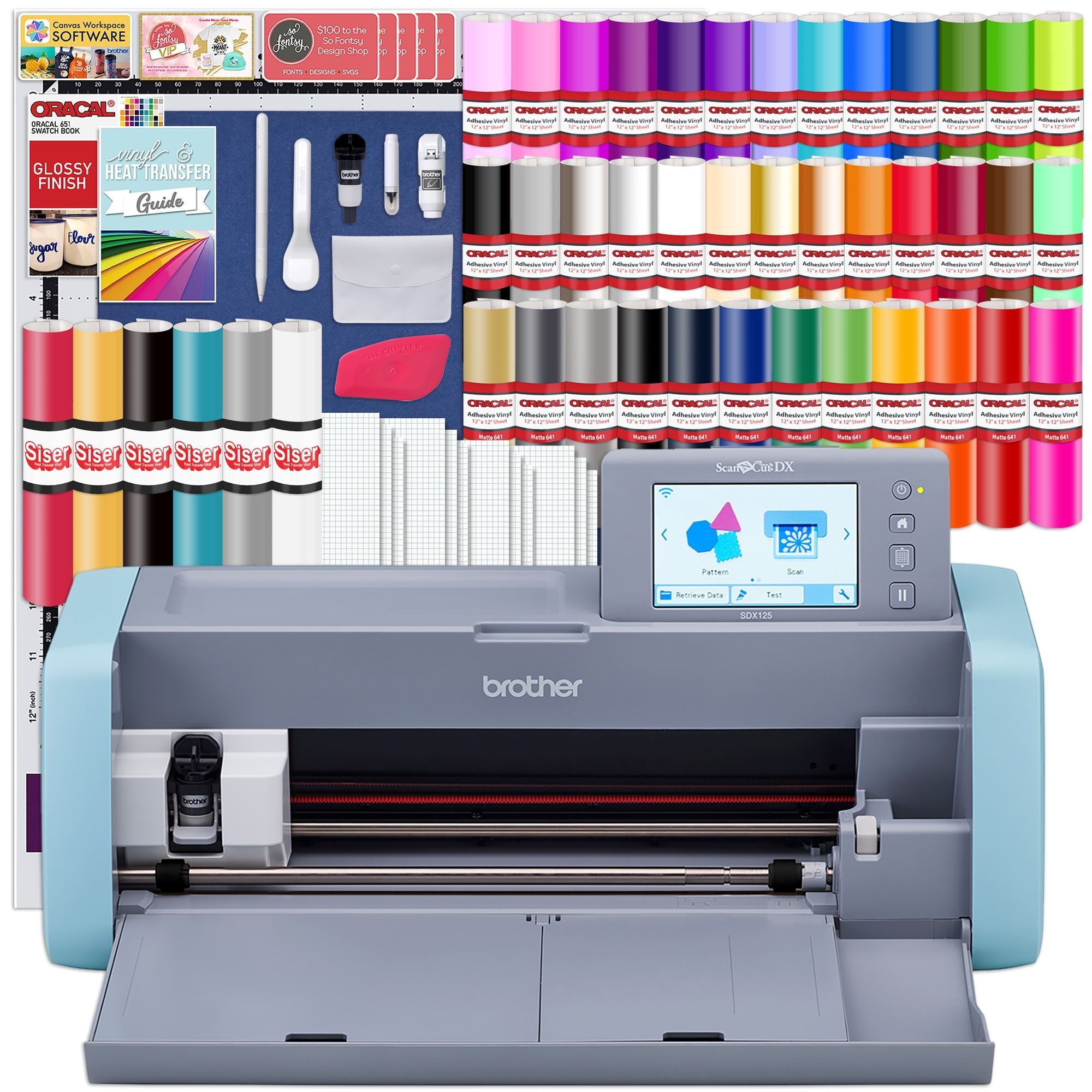 Brother ScanNCut SDX125e Wireless Machine Deluxe Vinyl & HTV Bundle ...