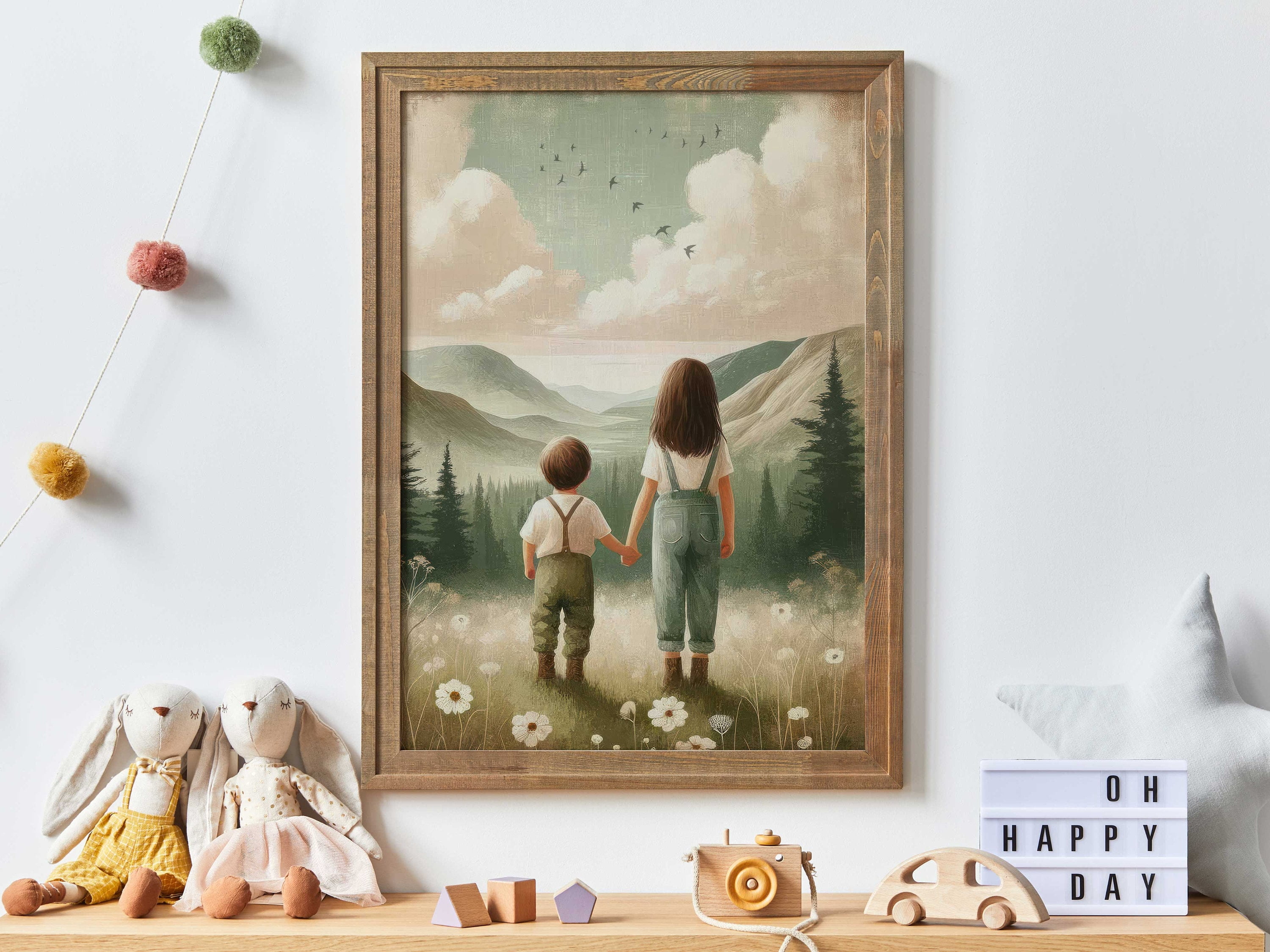 Brother & Sister Print, Siblings Adventure Decor, Girl and Boy Painting ...