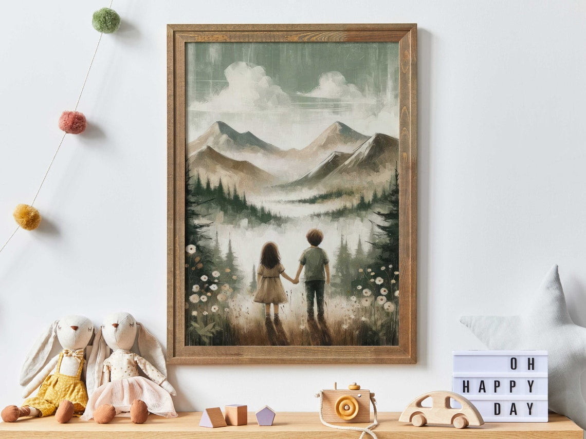 Brother And Sister Wall Art, Shared Sibling Room, Adventure Nuryser Decor, Boy & Girl Painting ...
