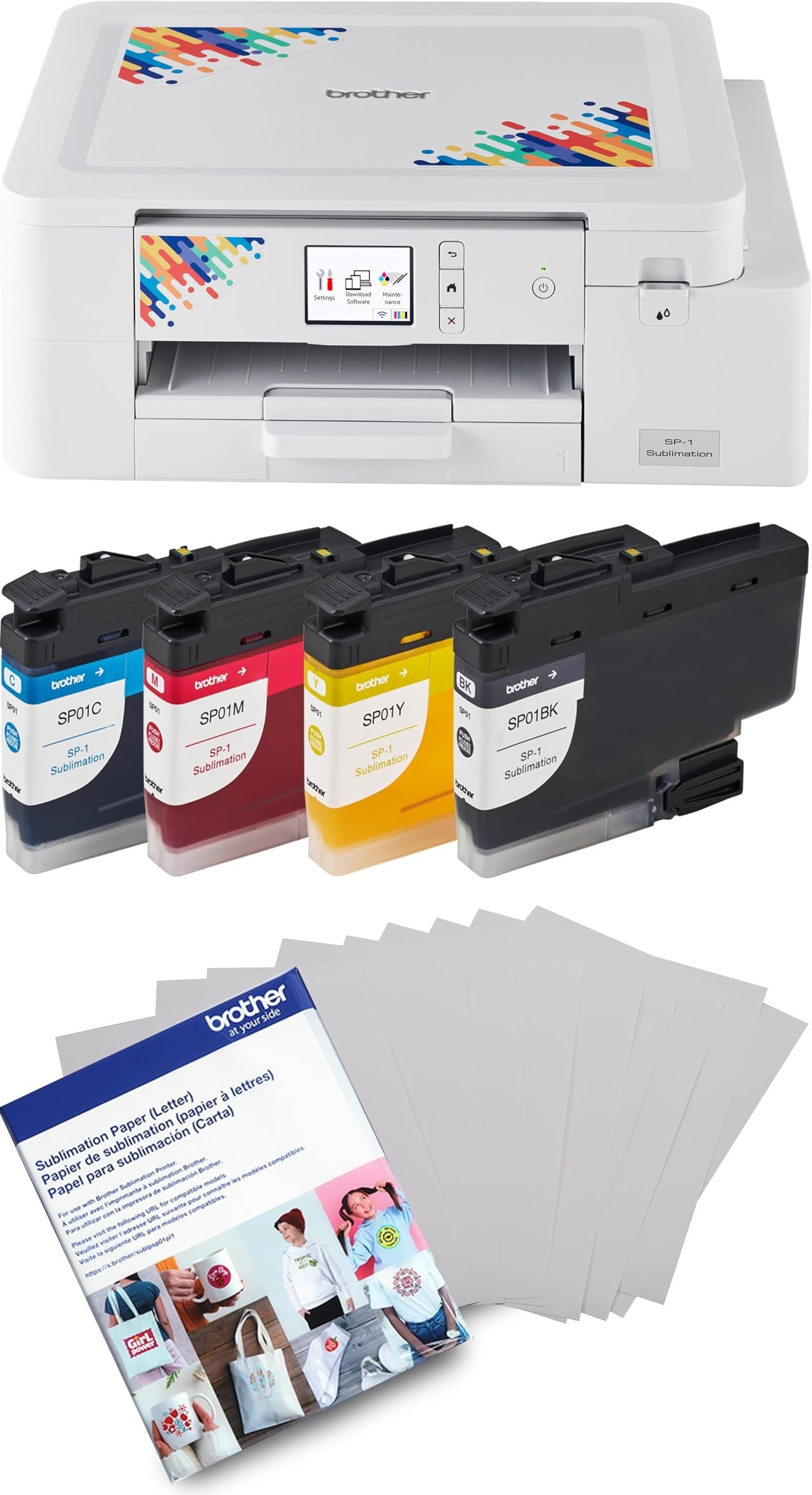 Brother Dye Sublimation Printer with 4-Color Ink Cartridges and 100 ...