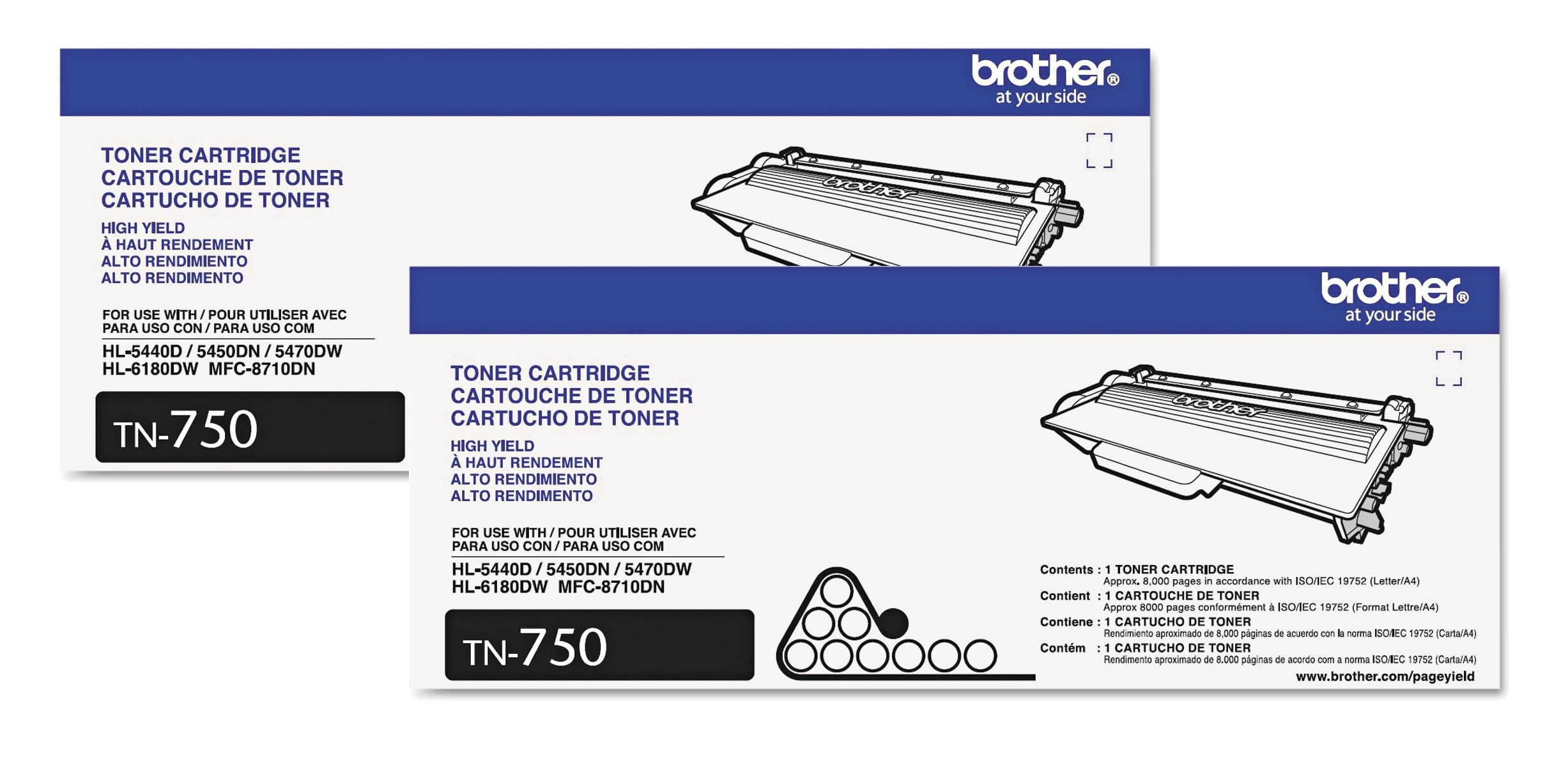Brother TN750 Genuine High Yield Toner Cartridges, Replacement Black ...