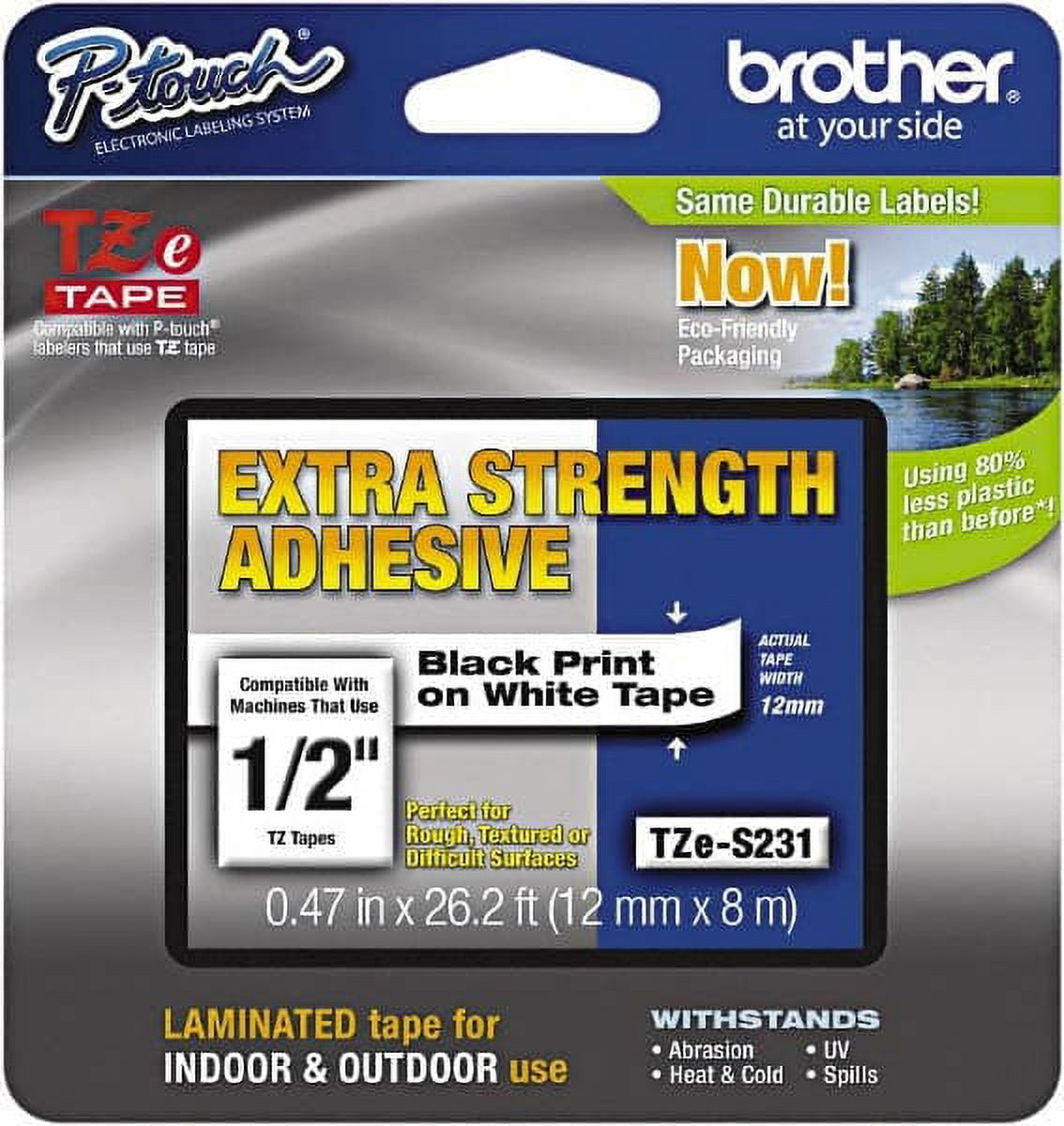 Brother TZES231 1/2" x 26' White Plastic/Paper Tape Cassette For Label ...