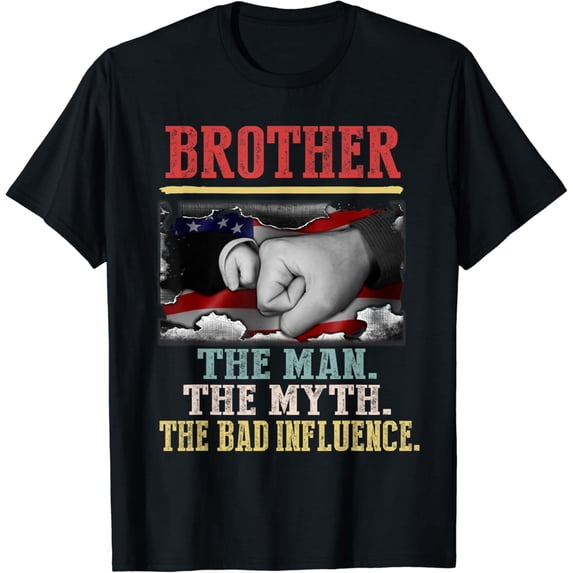 Brother The Man Myth Bad Influence Vintage American Flag, Unisex T ...