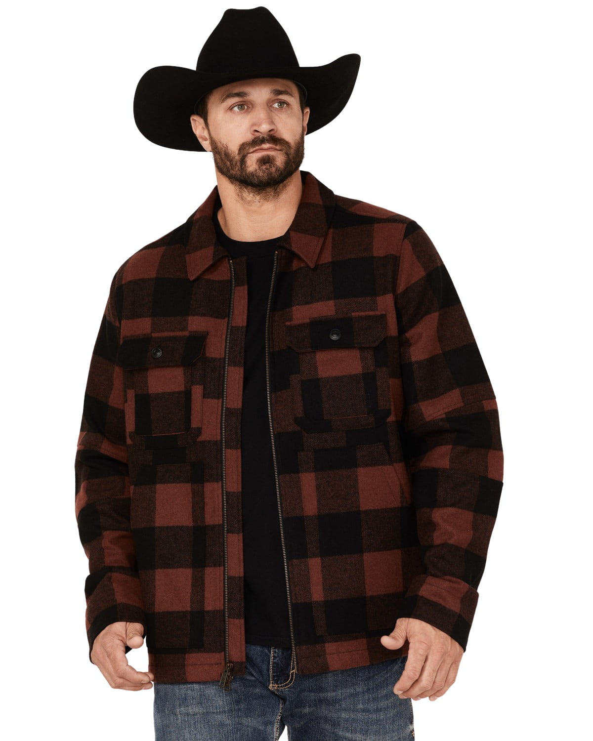 Brothers And Sons Men's Plaid Print Wool Western Jacket Red Medium ...