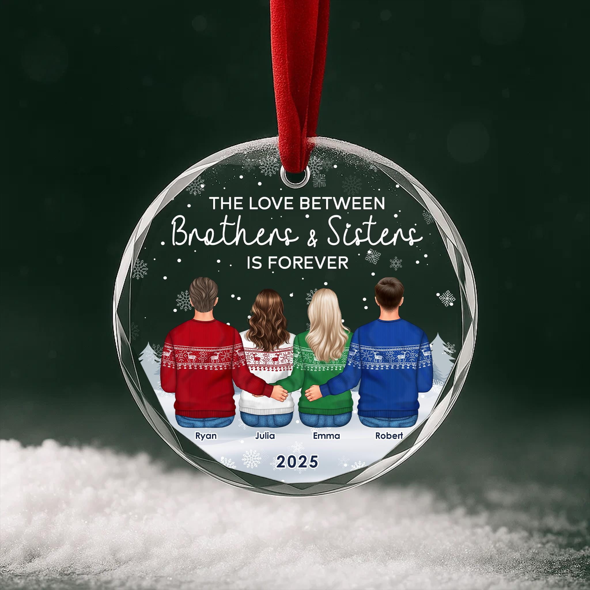 Brothers & sisters personalized glass ornament gift, custom sibling ...