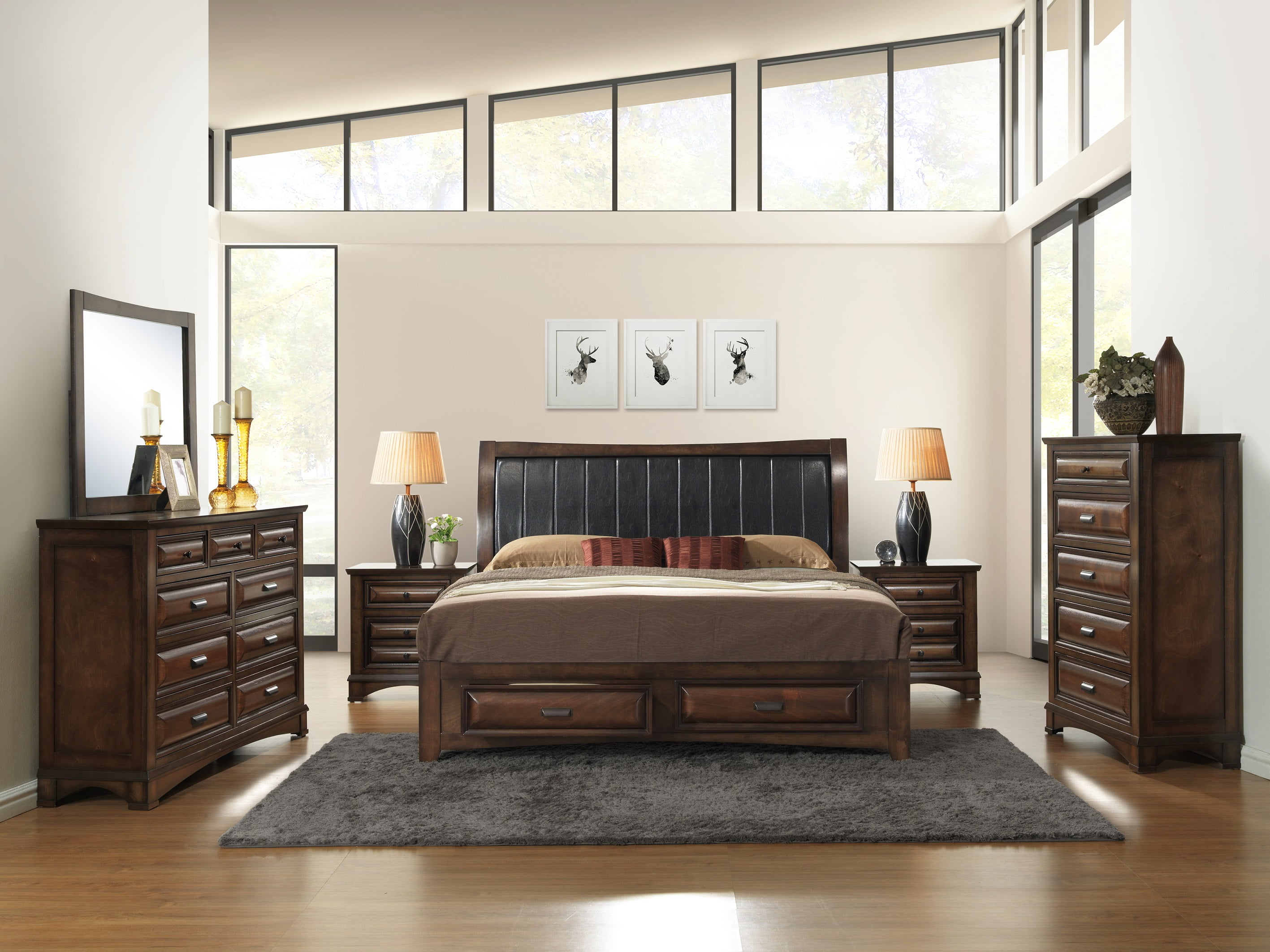 Broval Wood Bed Room Set, Storage Bed, Dresser, Mirror, 2 Nightstands ...