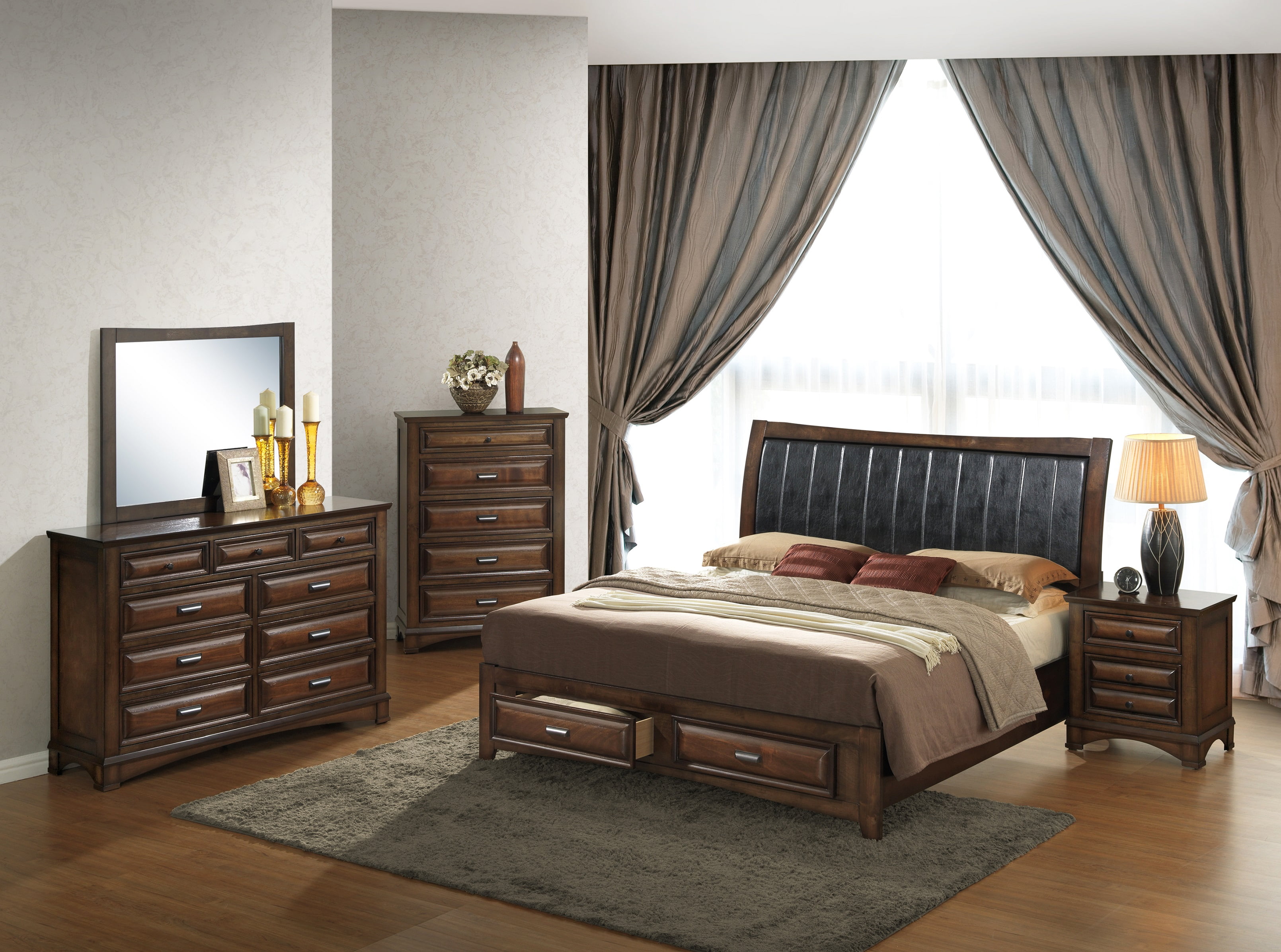 Broval Wood Bed Room Set, Storage Bed, Dresser, Mirror, Nightstand ...