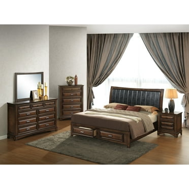 Roundhill Ioana Antique Grey Finish Wood Bed Room Set, King Size Bed ...