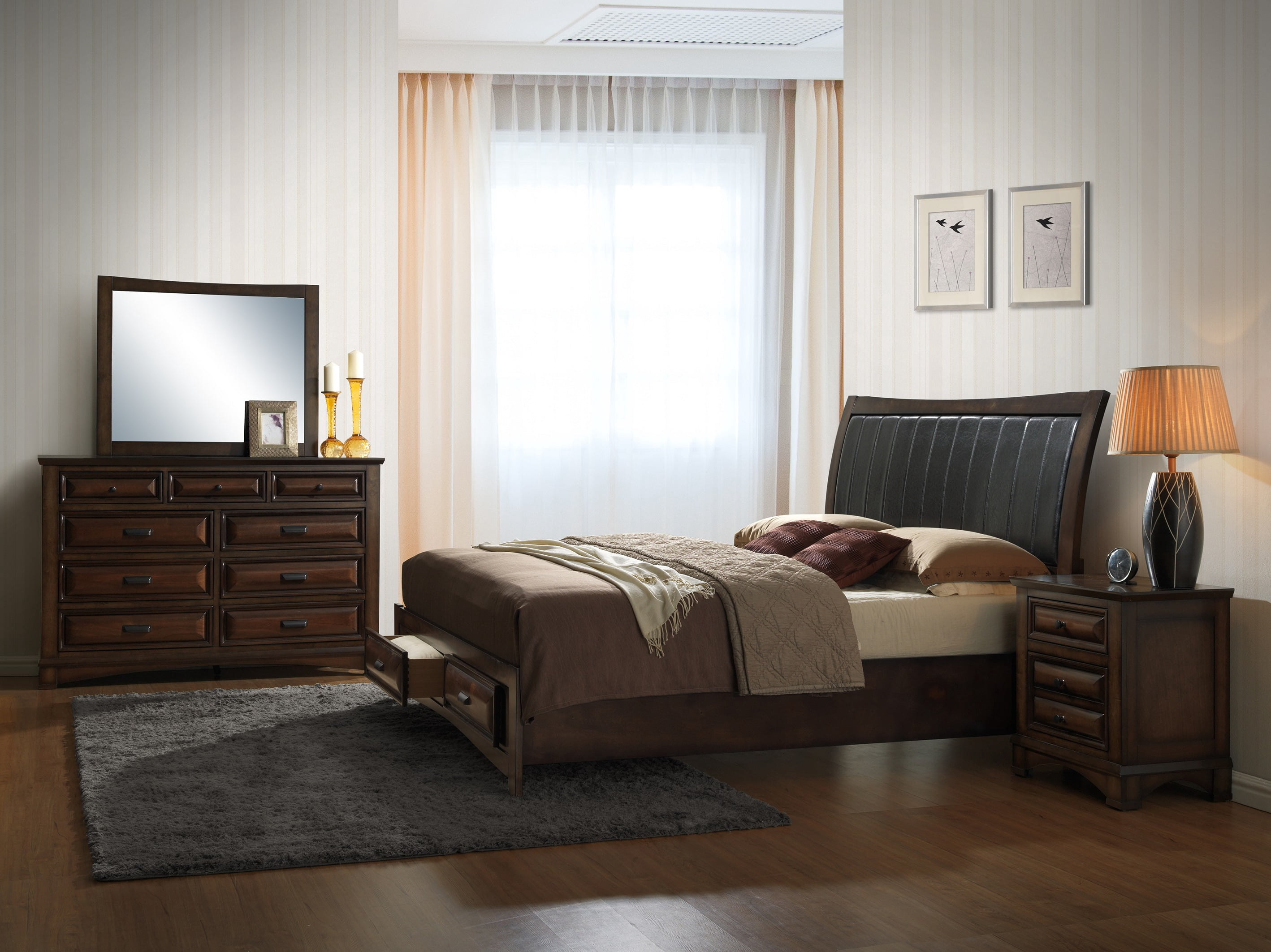 Broval Wood Bed Room Set, Storage Bed, Dresser, Mirror, Nightstand ...