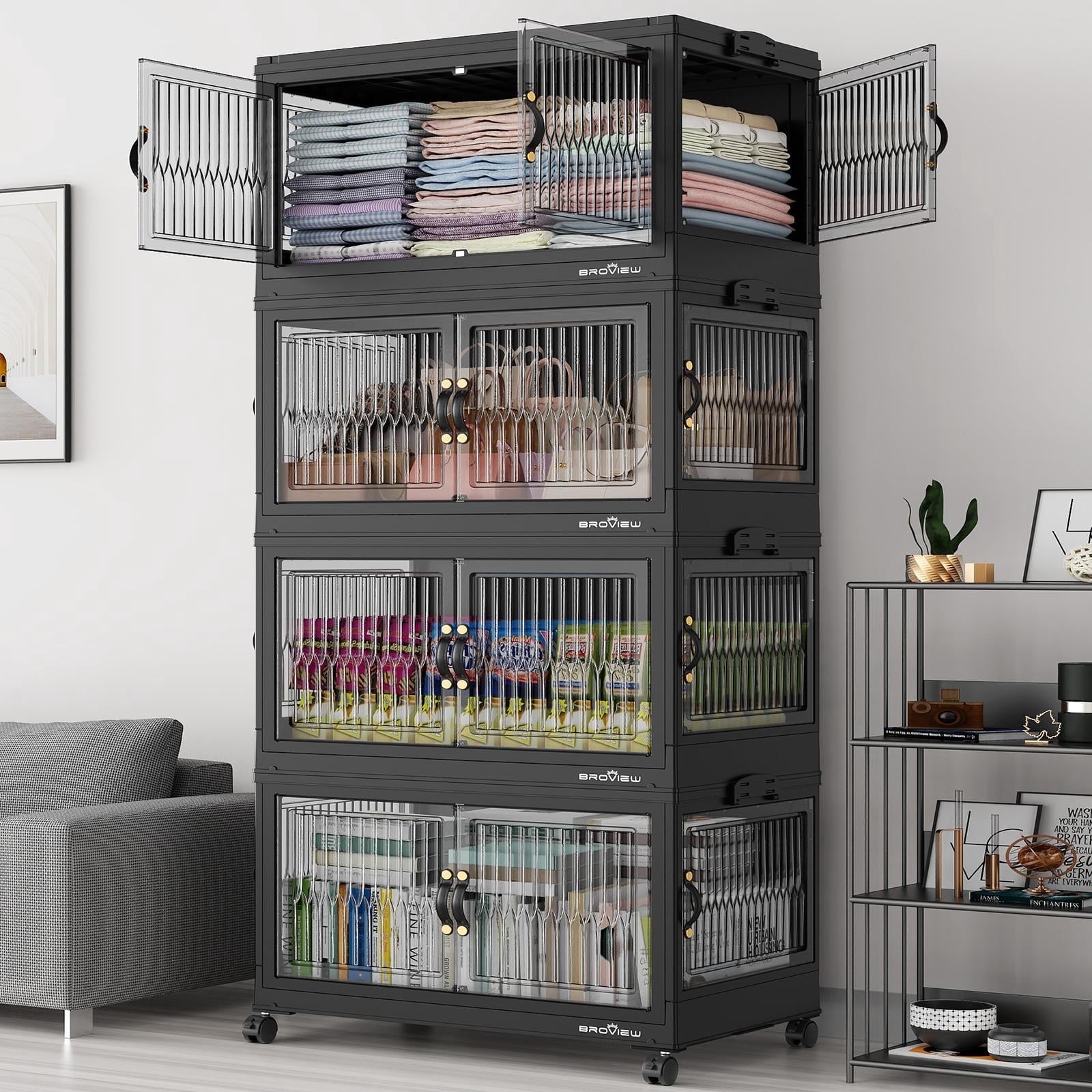 Broview 120Gal Stackable Storage Bins with 3x Lids, Front and Side Open ...