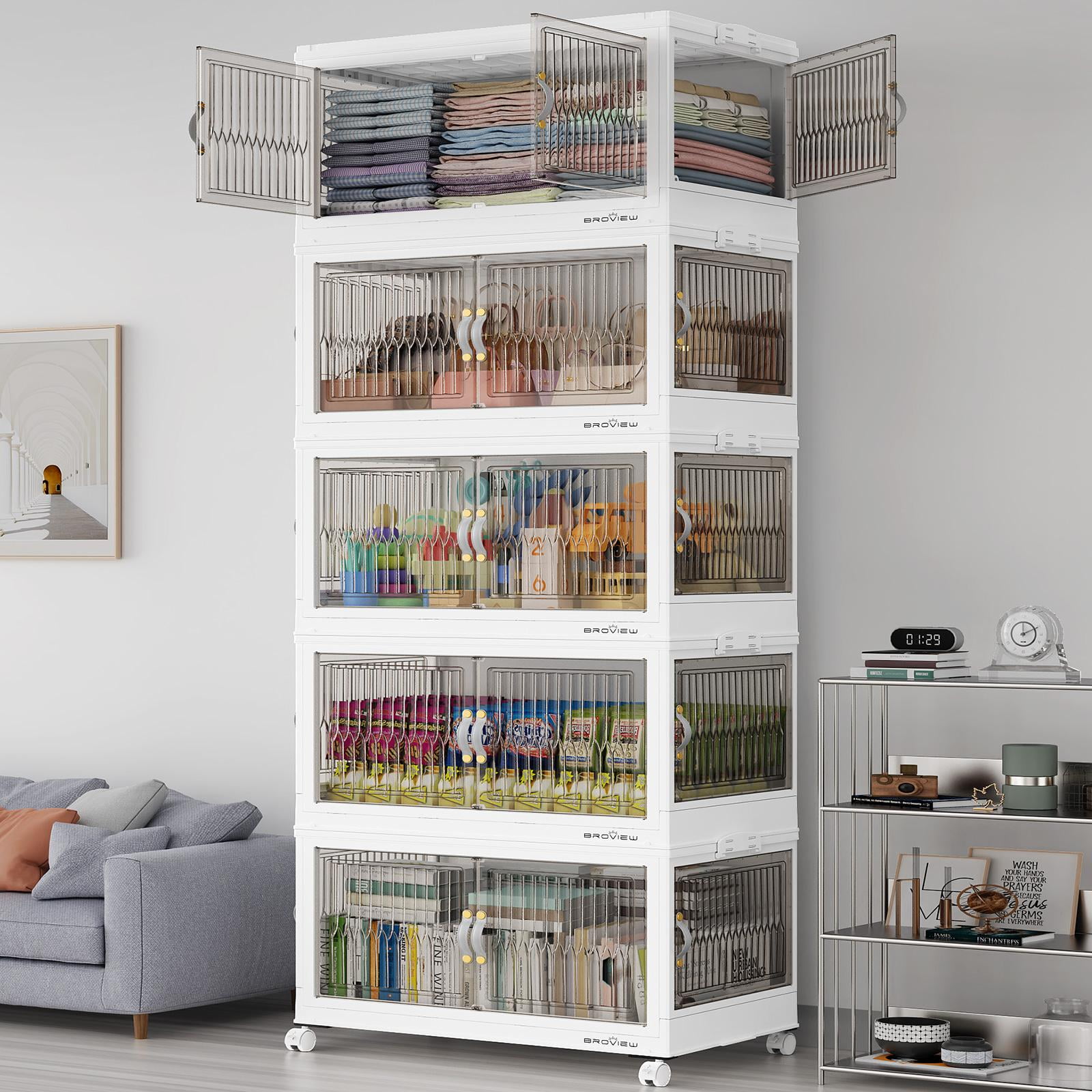 Broview 150Gal Stackable Storage Bins with 5x Lids, Front and Side Open ...