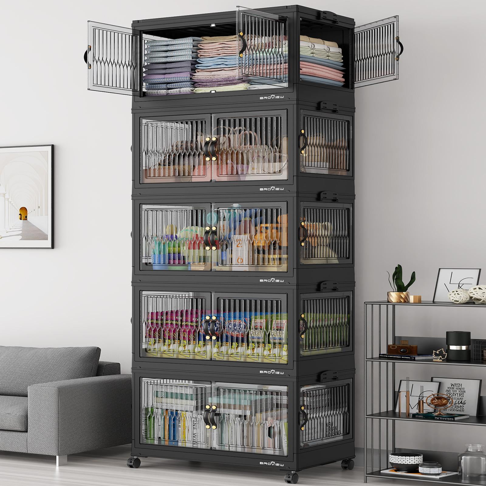 Broview 150Gal Stackable Storage Bins with 5x Lids, Front and Side Open ...