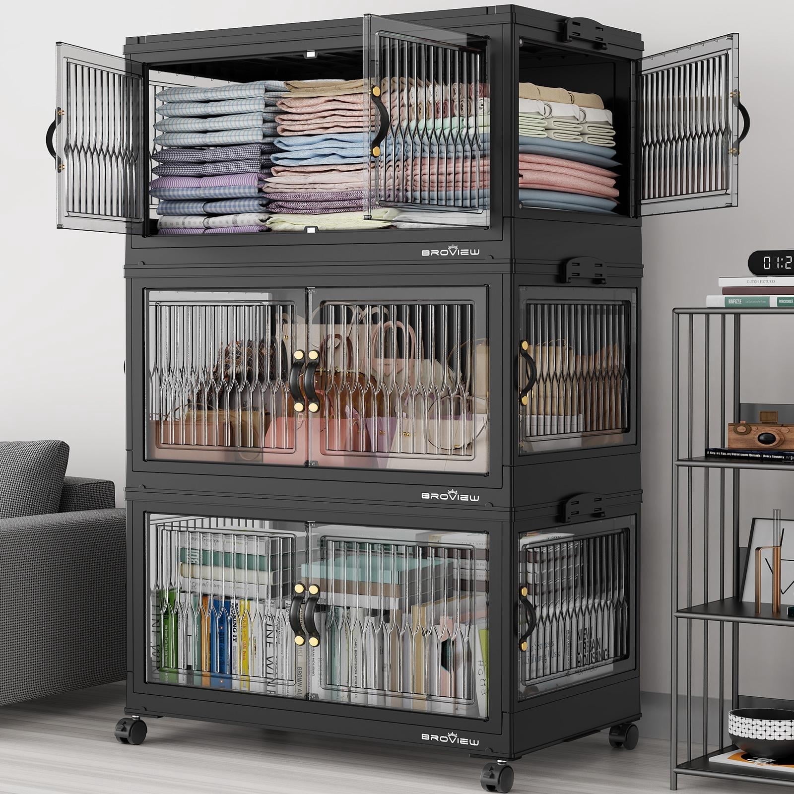 Broview 90Gal Stackable Storage Bins with 3x Lids, Front and Side Open ...