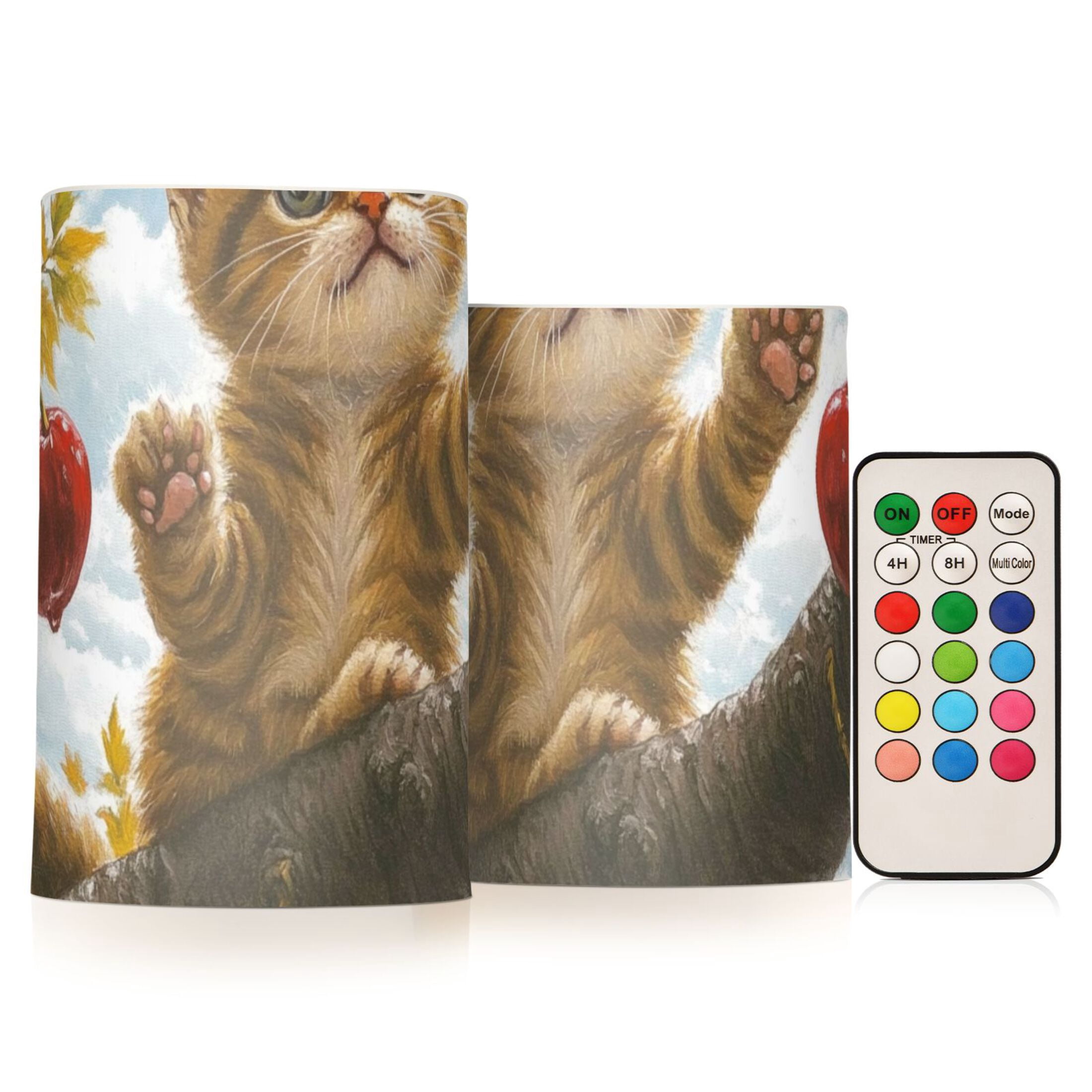 Brow Cat in Cherry Tree Flickering Flameless Candles Battery Operated ...