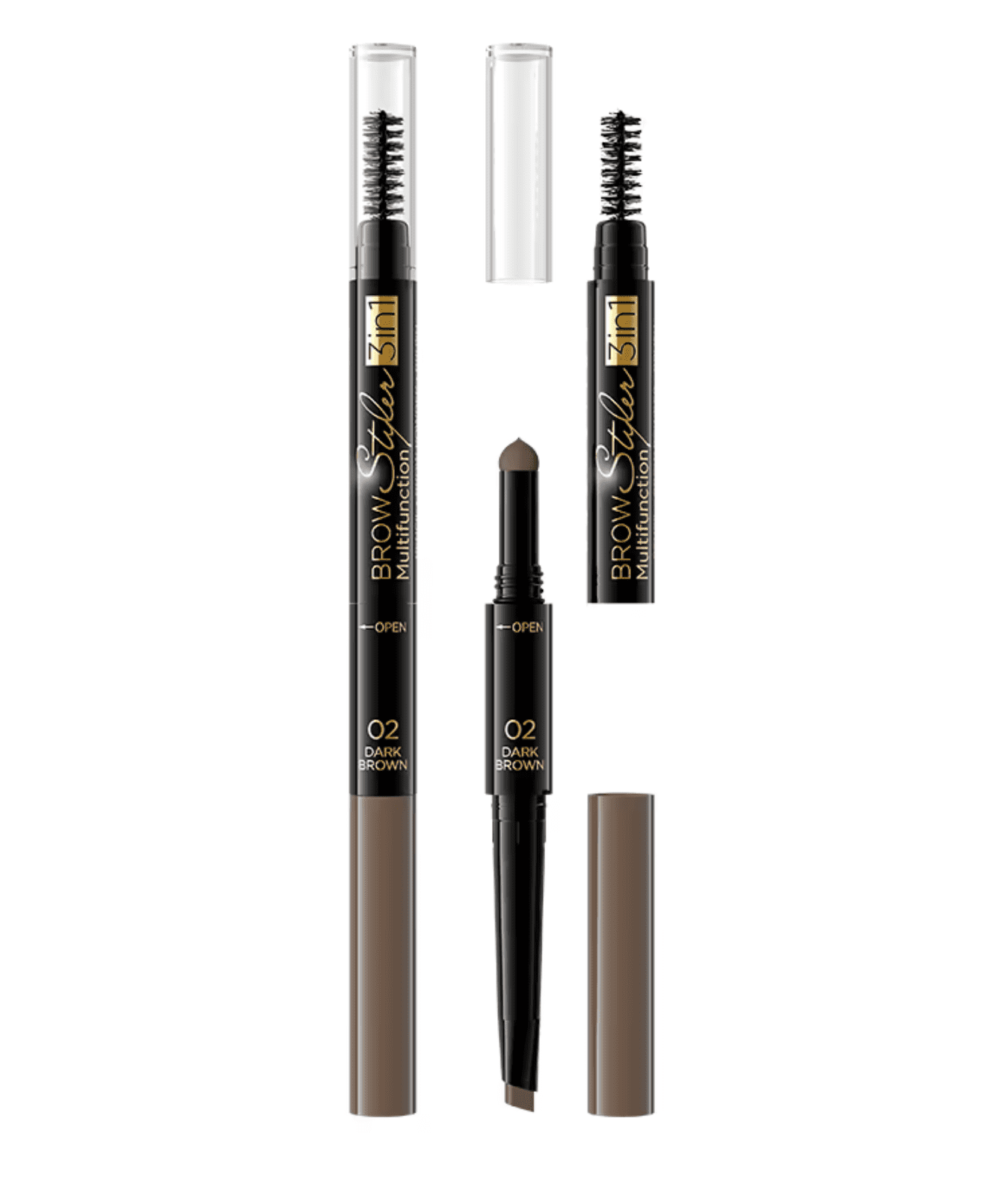 Eveline Cosmetics Brow Multifunction Styler 3 in 1 Dark Brown, Pencil ...