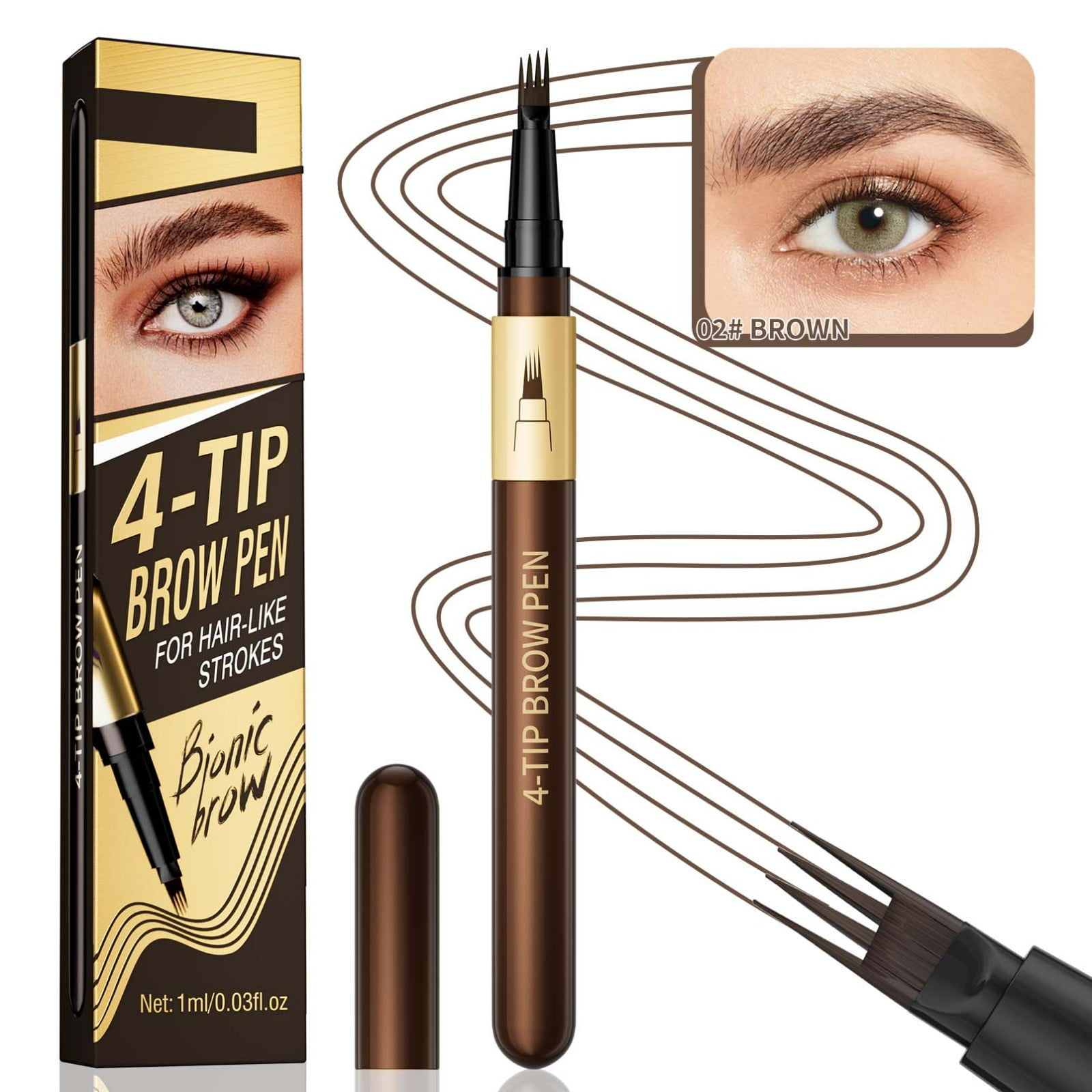 Brow Pencil,Eye Brow Tint,4-Tip Eyebrow Pen, Natural Three-Dimensional ...