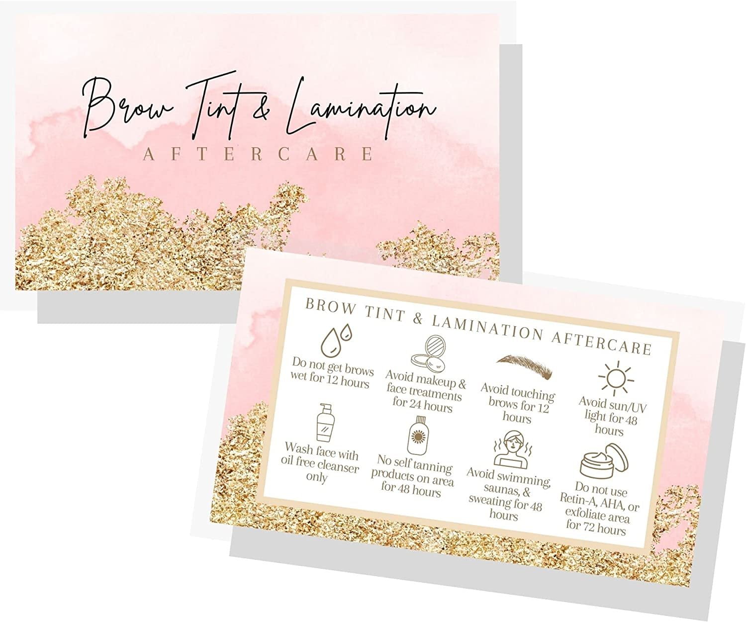 Brow Tint and Lamination Aftercare Instruction Cards 50 Pack Pink ...