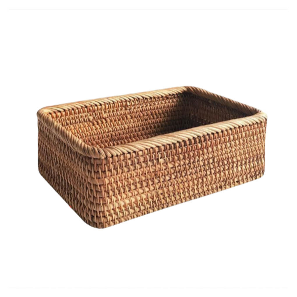 BrowQuartz Hand-woven Rattan Basket Tea Snack Container Rectangular ...
