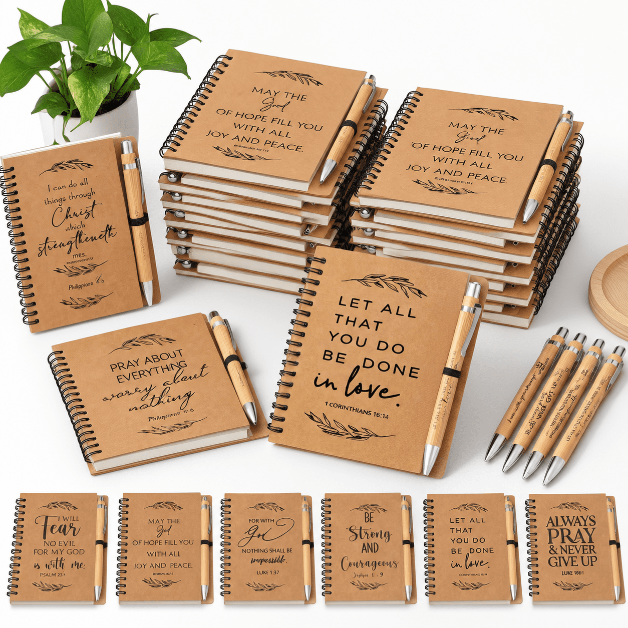 Brown 100-Piece Bulk Spiral Notebook and Ballpoint Pen Gift Set ...