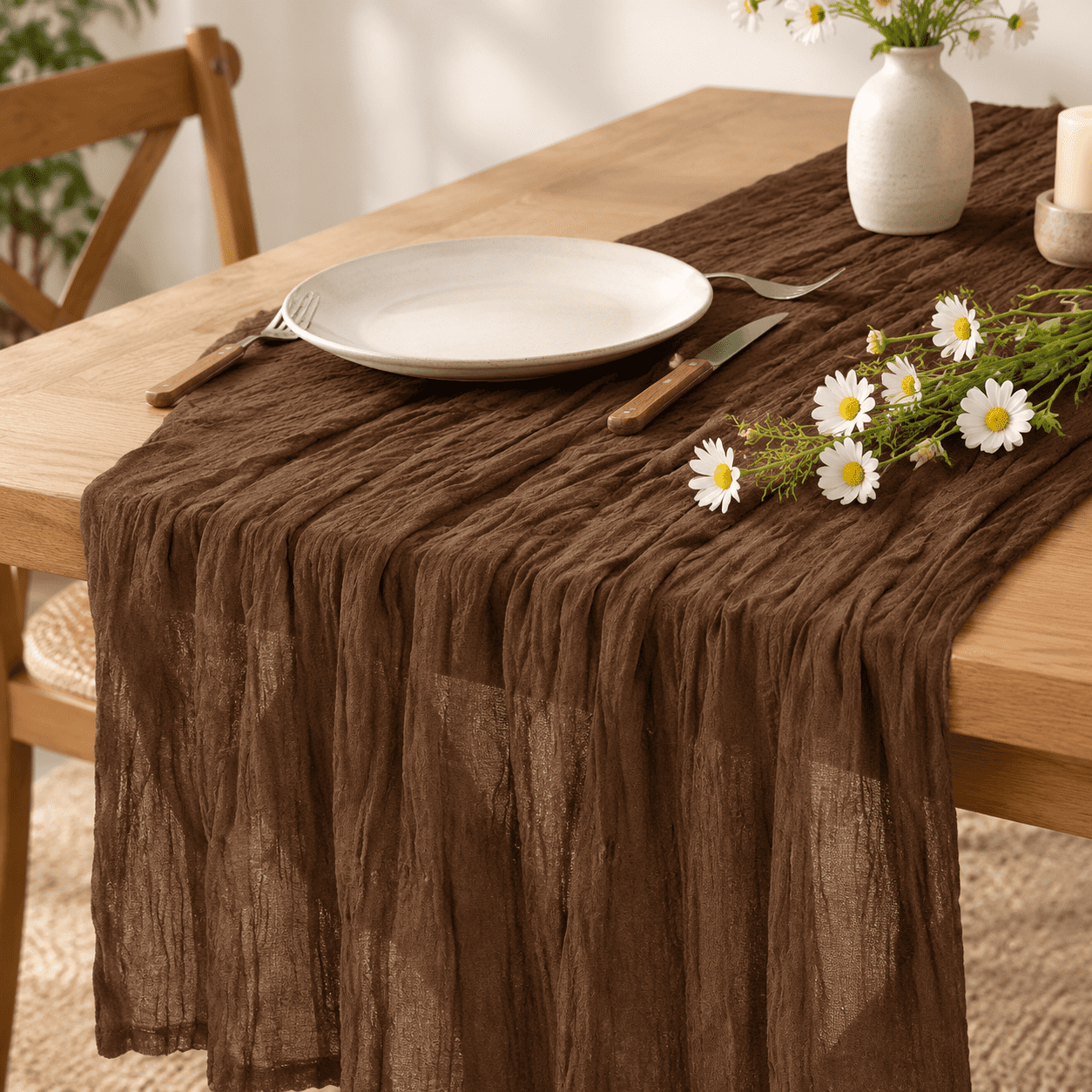 Brown 10ft X 2pcs Cheesecloth Table Runner Boho Rustic Party Home Decor ...