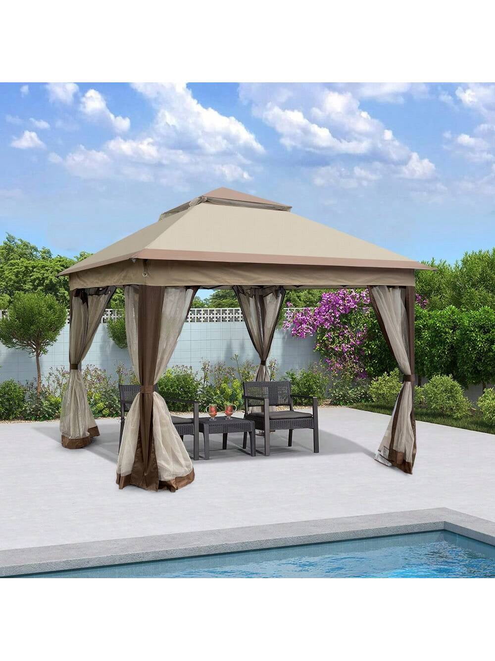Brown - 11x11 feet 11x11 Pop Up Canopy, Canopy Tent,Outdoor Gazebo For ...