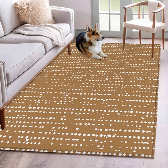 Brown 2.7x5 Hallway Washable Runner Rug White Dots and Lines Fiber ...