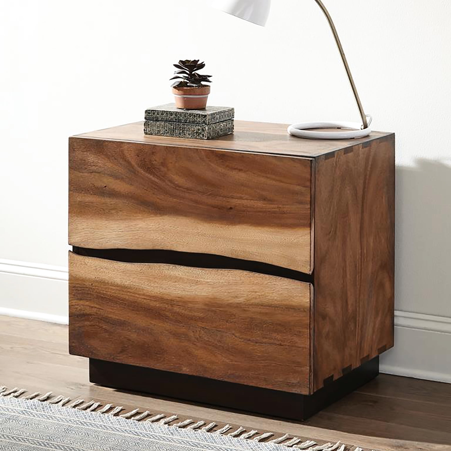 Brown 2 Nightstand With Eye-catching Coffee Bean Design Walnut And ...