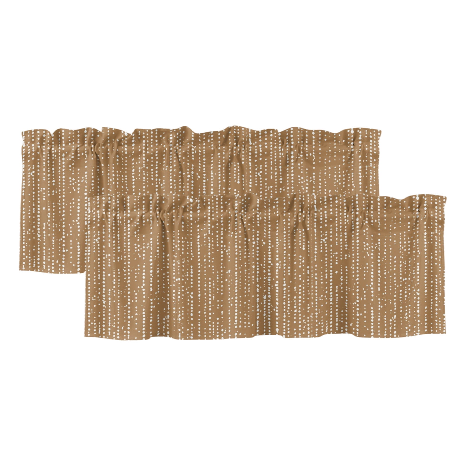 Brown 2 Panels Kitchen Valance, White Dots and Lines Fiber Abstract Art ...