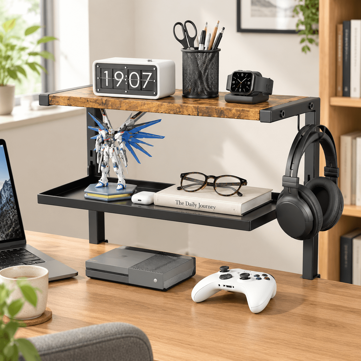 Brown 2-Tier Clamp Desk Storage Shelf, No-Drill Under or Desktop ...