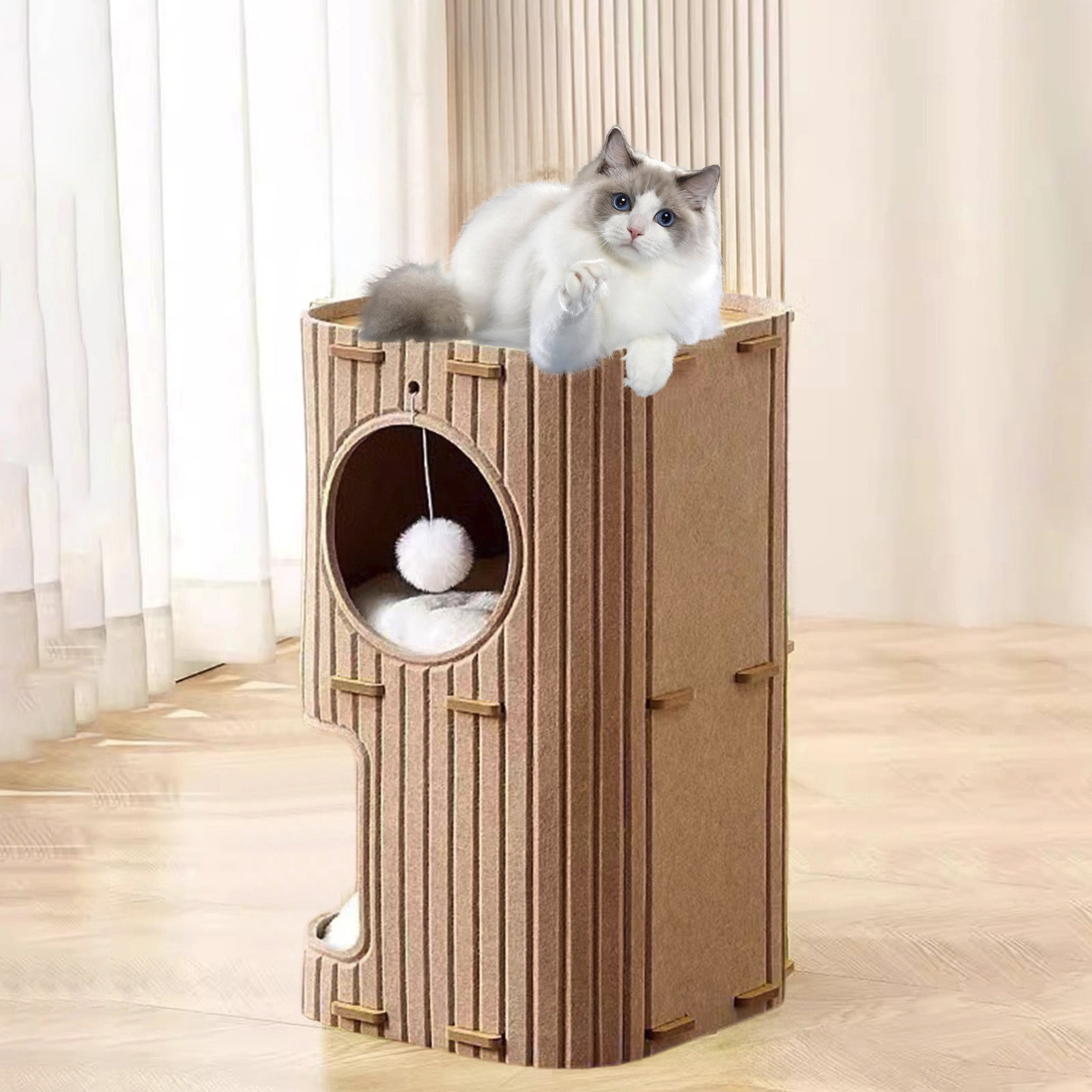 Brown 2-Tier Felt Cat House - Indoor Condo with Play Tunnel and ...