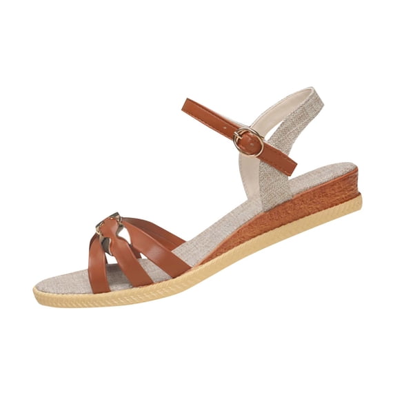 Brown 2026 Ladies Summer Beach Sandals Roman Style Wedge Heel Casual ...