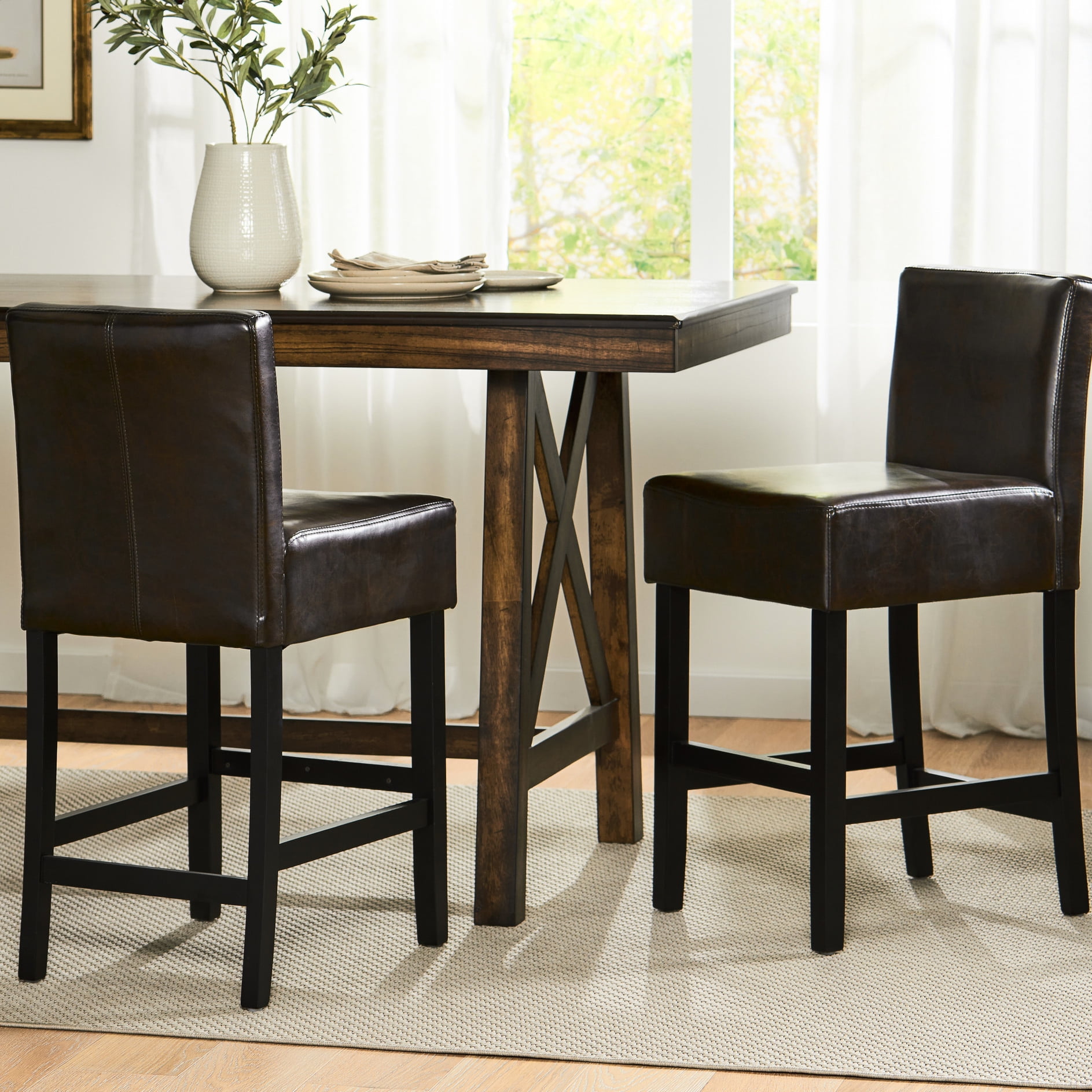 Brown 26" Bonded Leather Counter Height Stools Of 2 - Soft With ...