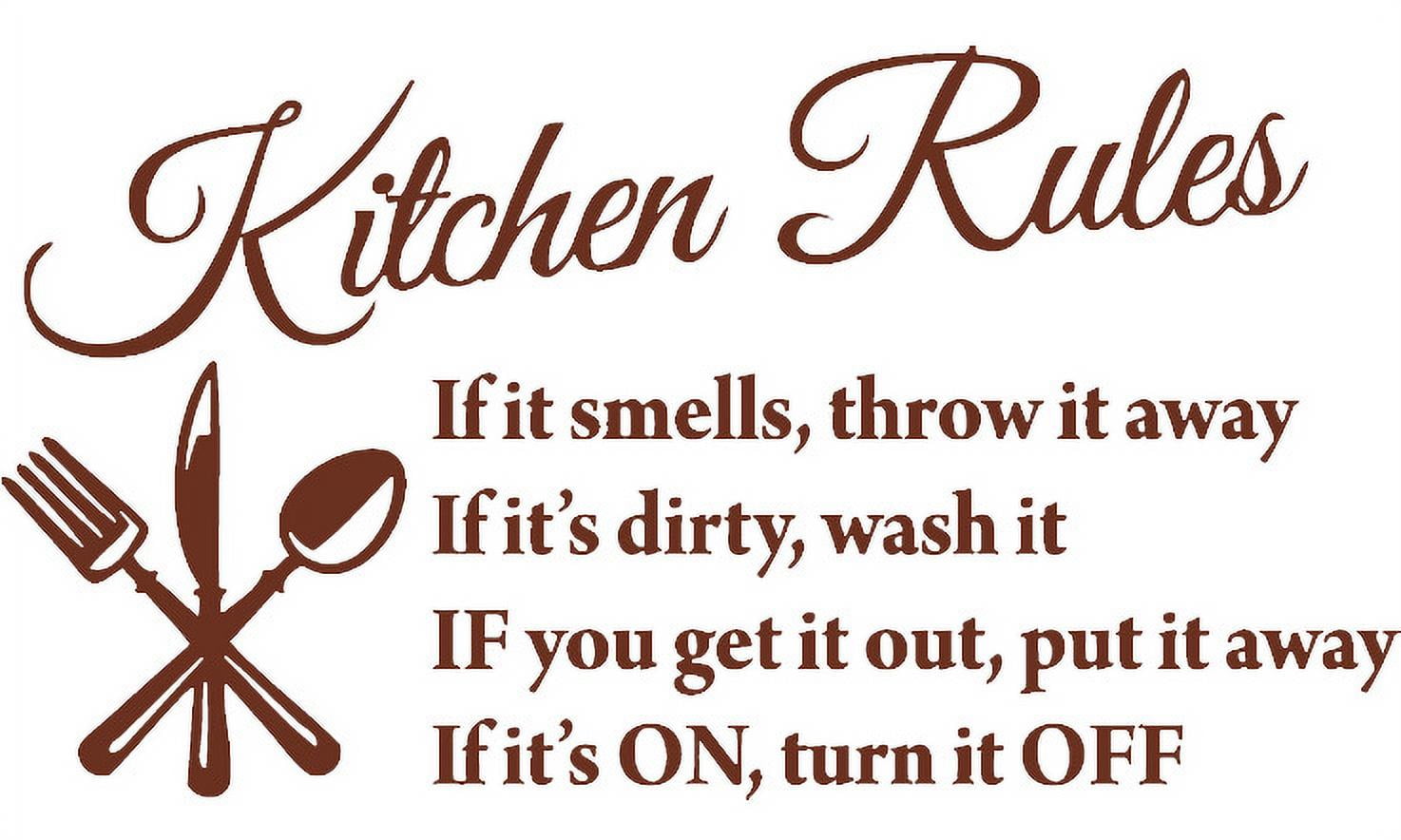 Brown 26" X 16" Kitchen Rules Art Home Mural Vinyl wall art ...