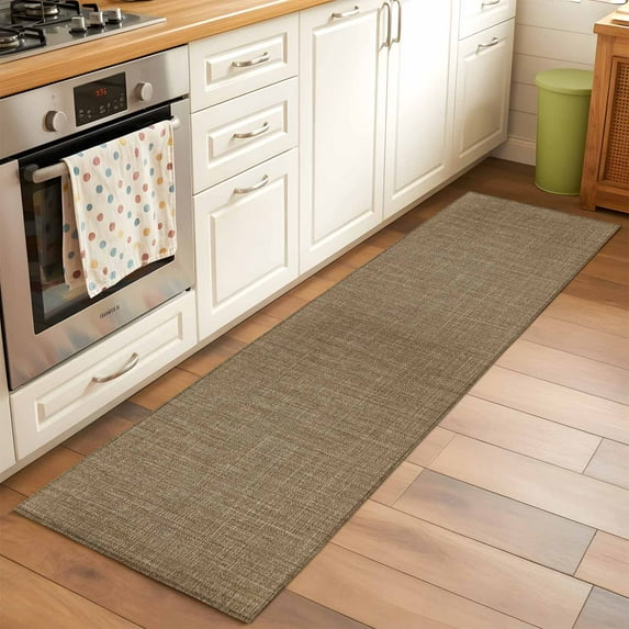 Brown 2x6 Kitchen Runner Rug, Farmhouse Burlap Solid Beige Color Modern ...